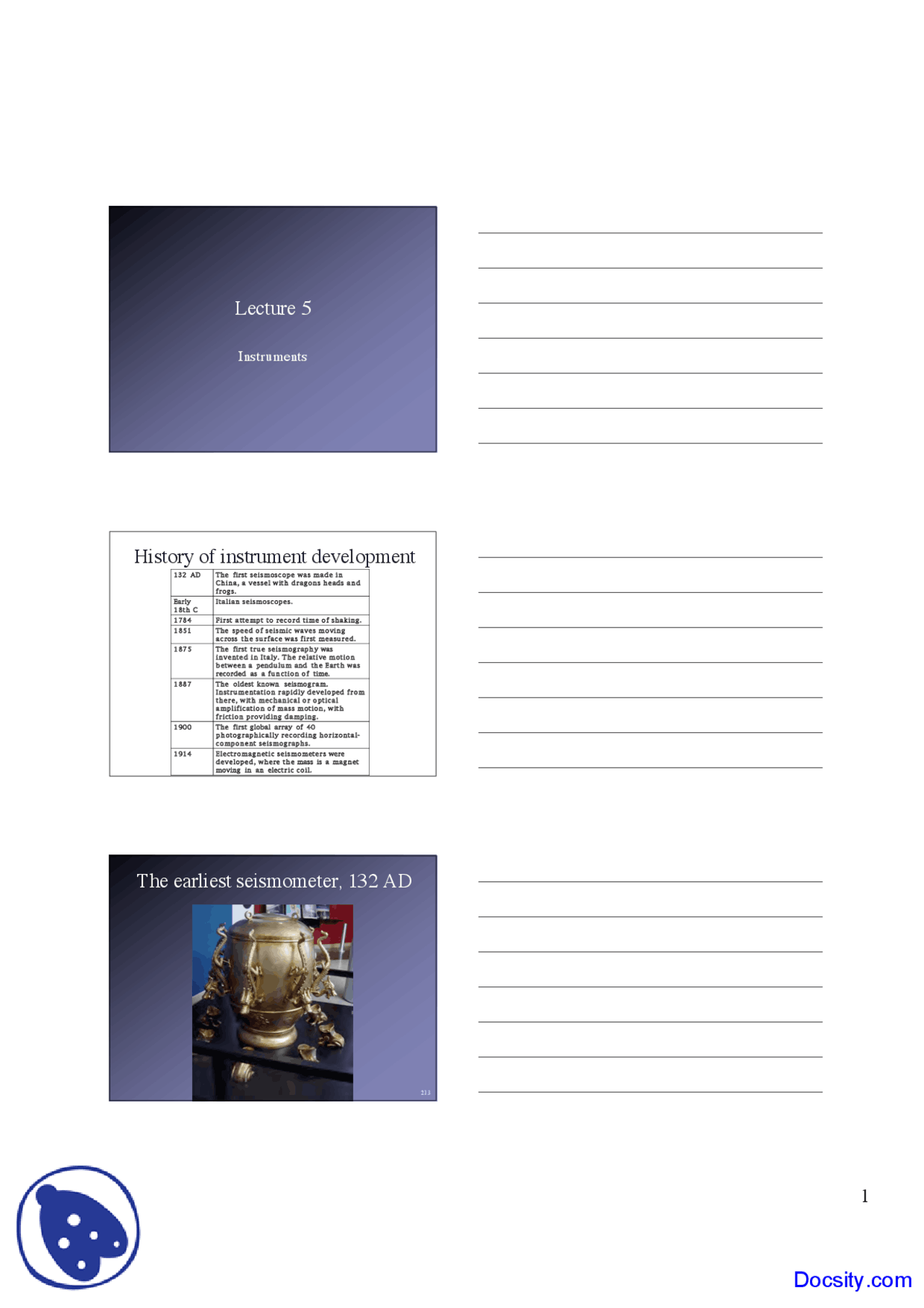 Instruments Seismology Lecture Slides Docsity