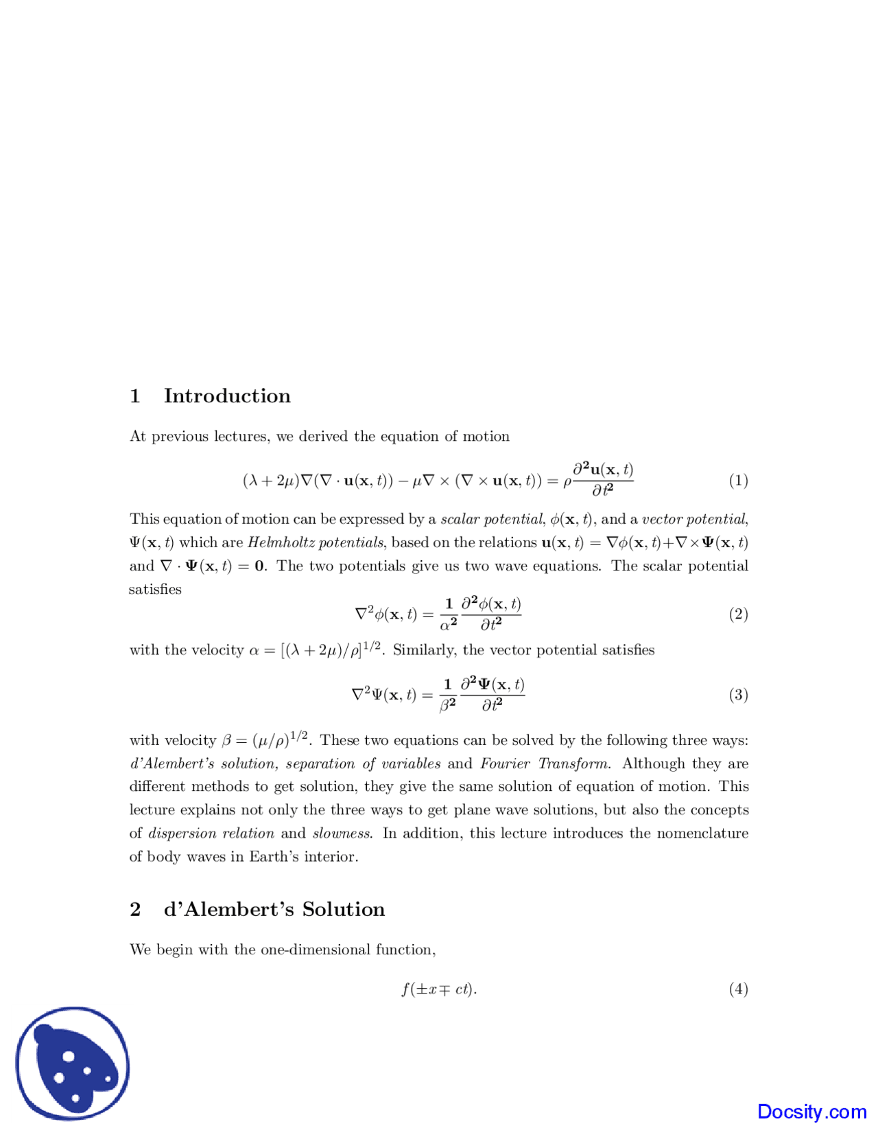 Motion Seismology Lecture Notes Docsity