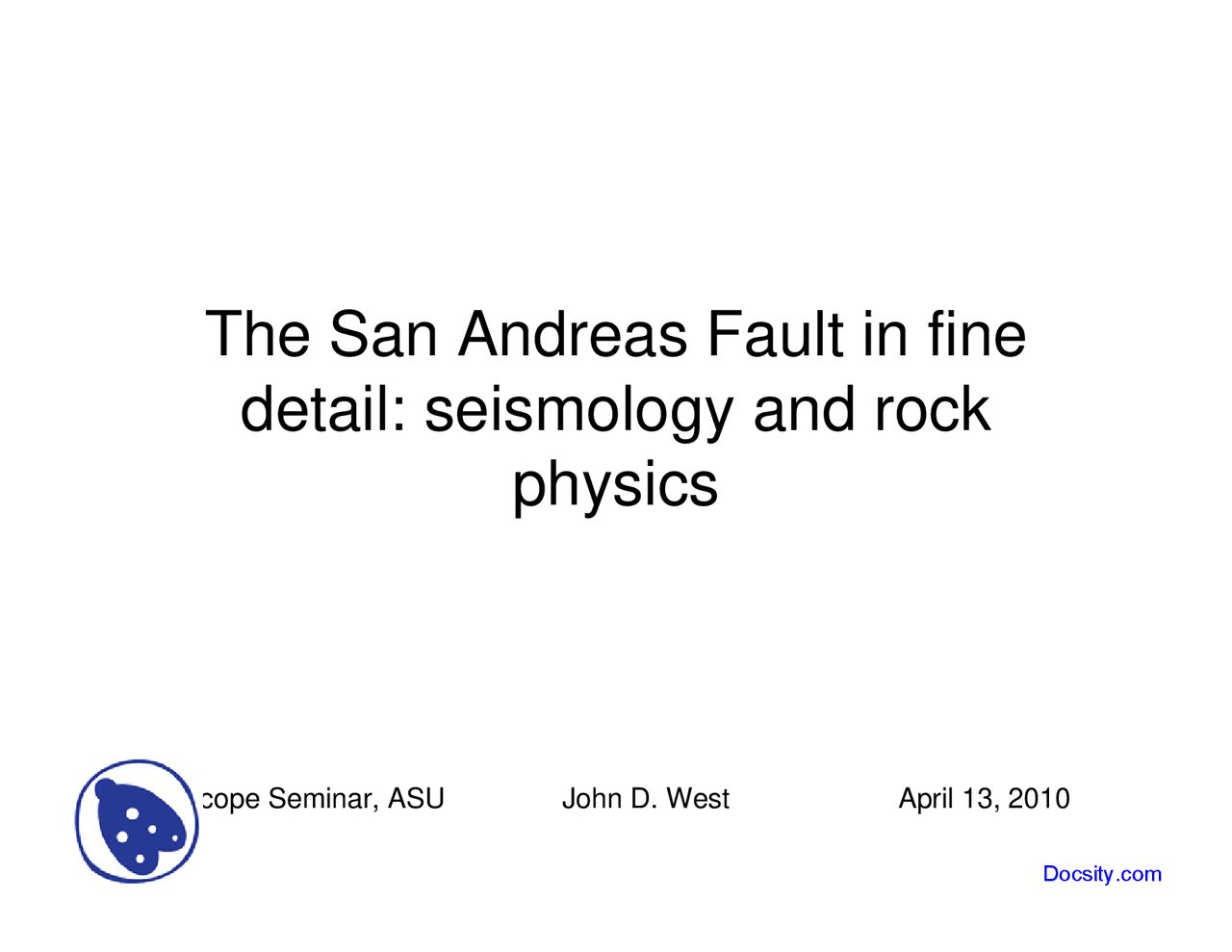Sanandreas Seismology Lecture Slides Docsity