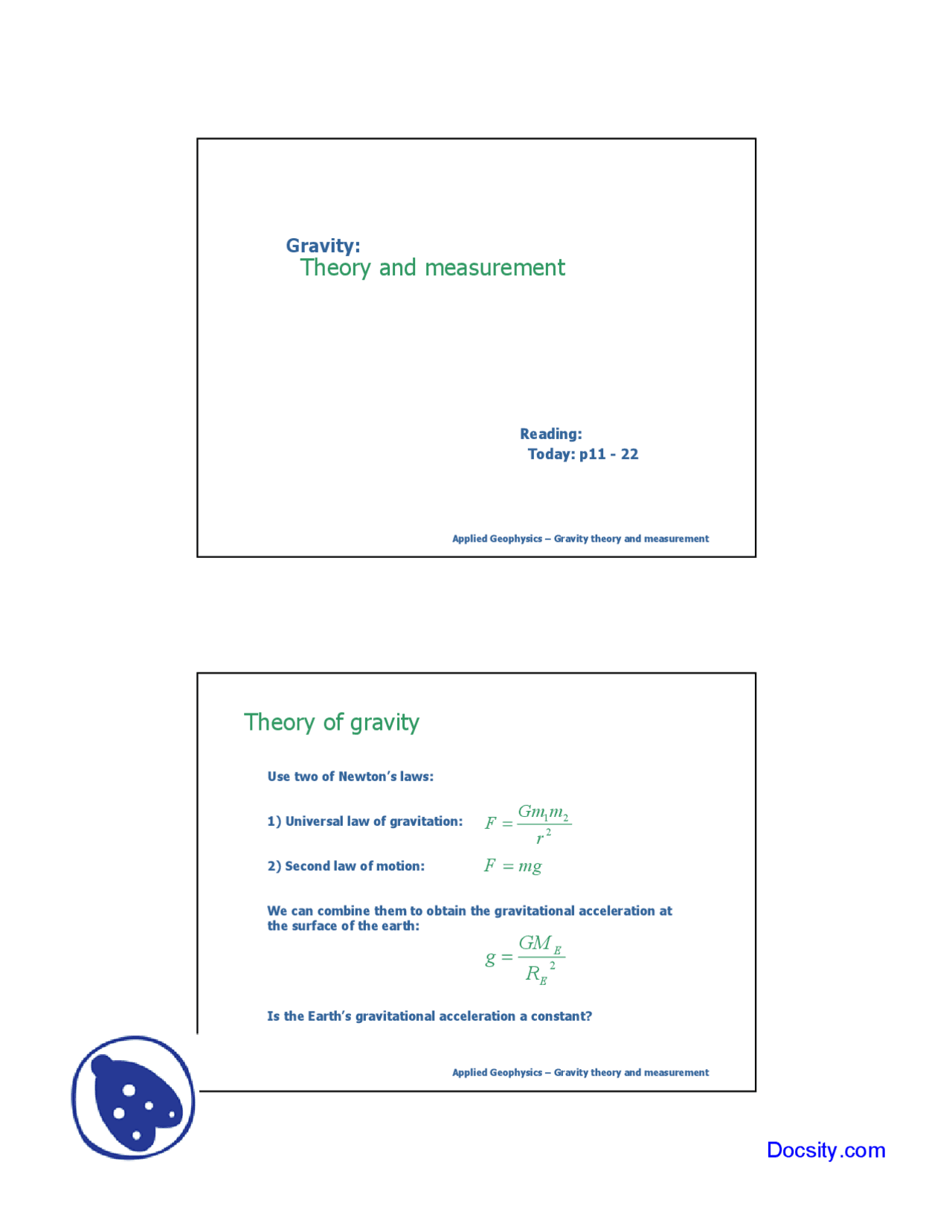 Theory And Measurement Seismology Lecture Slides Docsity