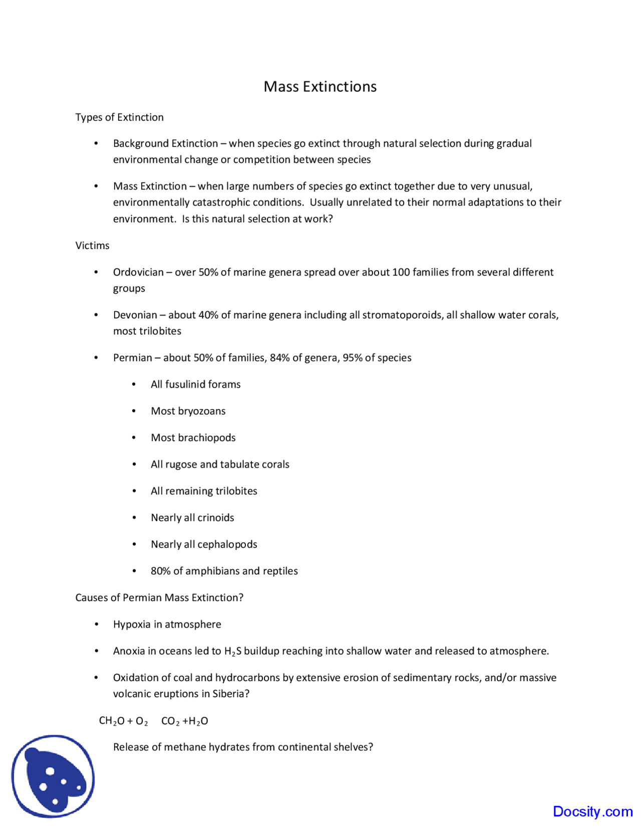 Mass Extinctions Paleontology Lecture Notes Docsity
