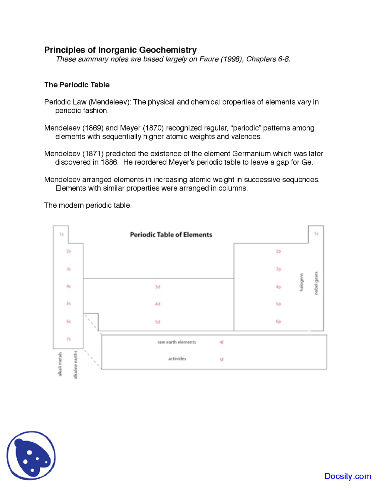 Principles Of Inorganic Geochemistry Mineral Deposits Lecture Notes