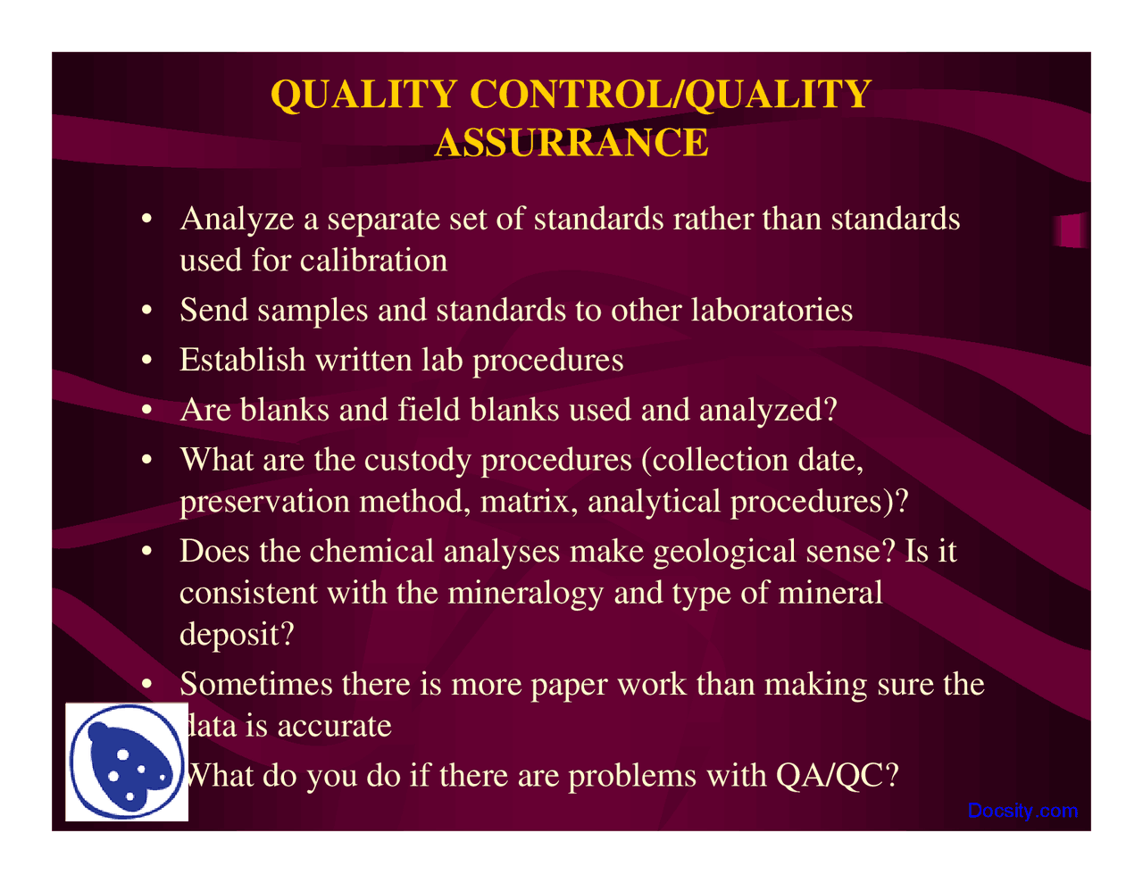 Quality Control Mineral Deposits Lecture Slides Docsity