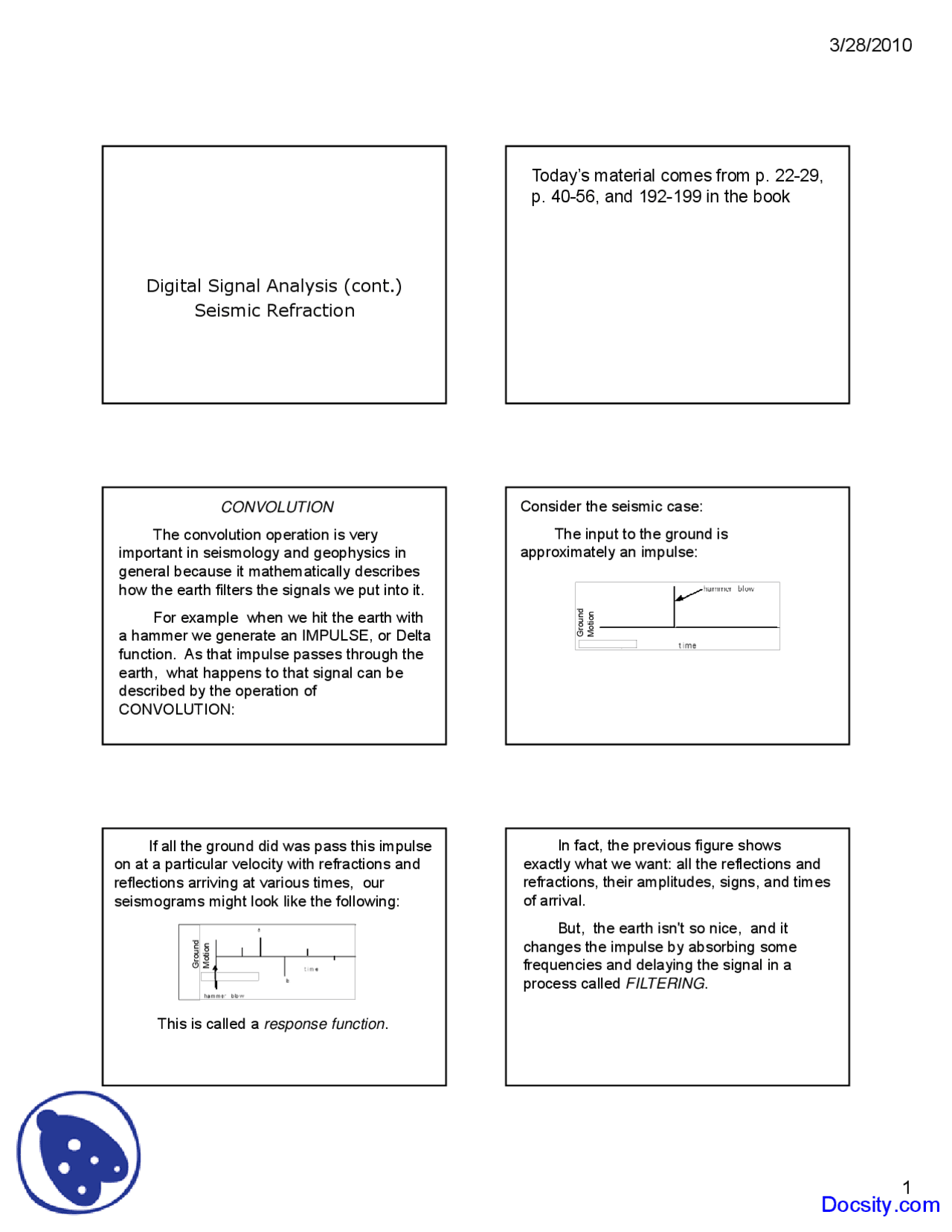Digital Signal Analysis Seismology Lecture Slides Docsity