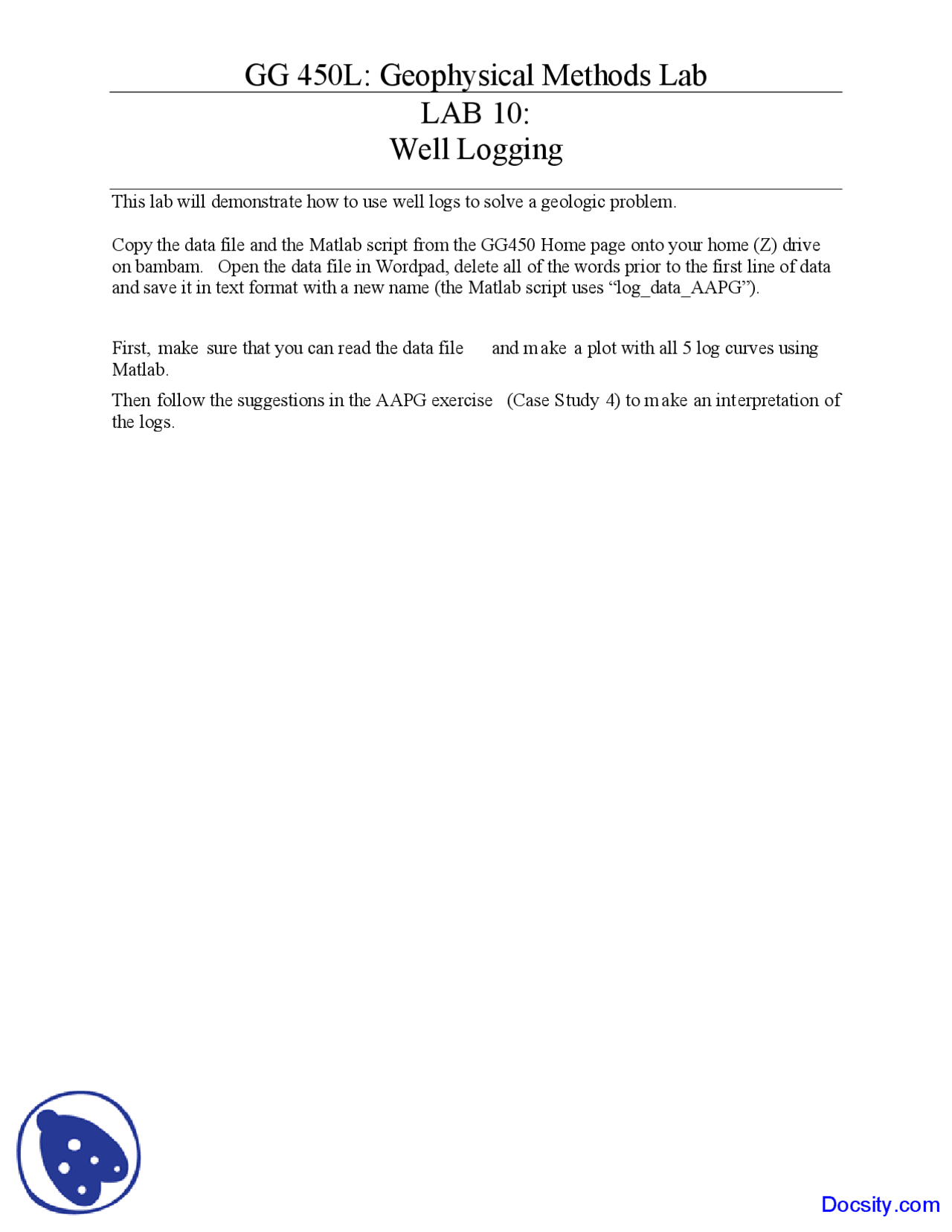 Well Logging Seismology Lab Notes Docsity