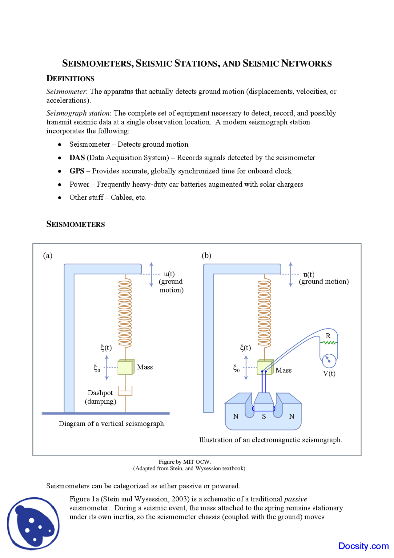 Seismometer Seismology Lecture Notes Docsity