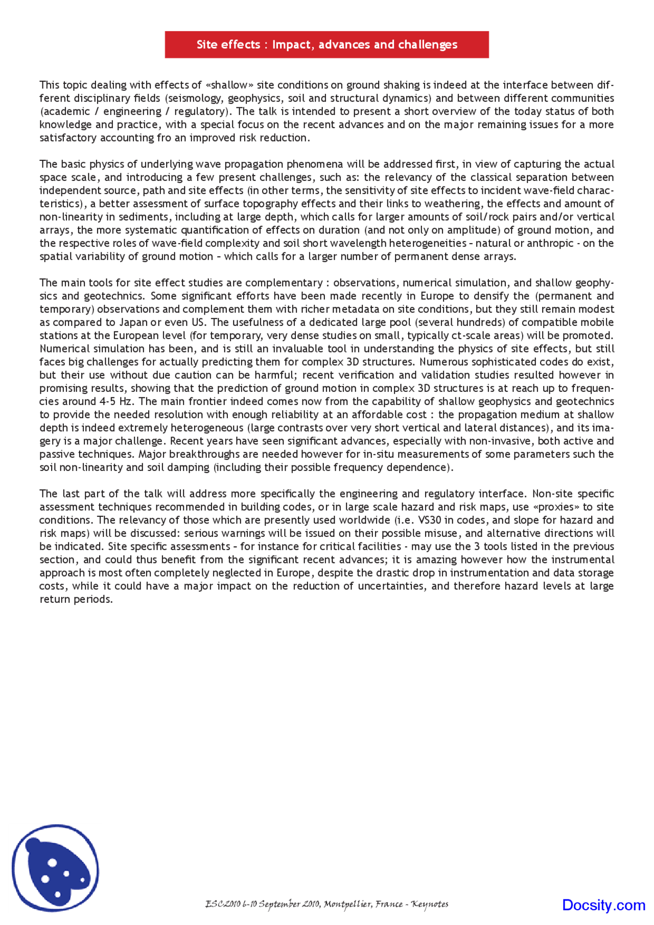 Understanding Site Effects: Current Status, Advances, and Challenges in ...