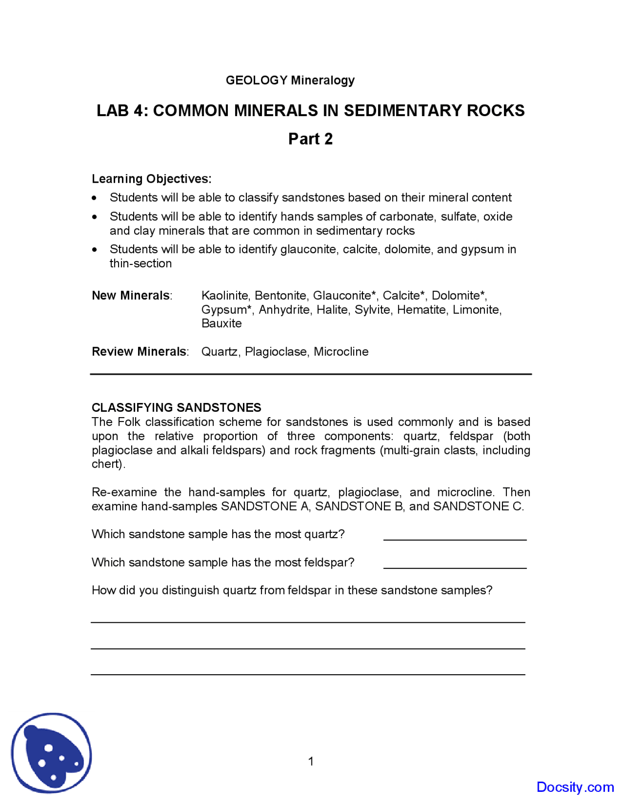 Common Minerals Mineral Deposits Lecture Notes Docsity