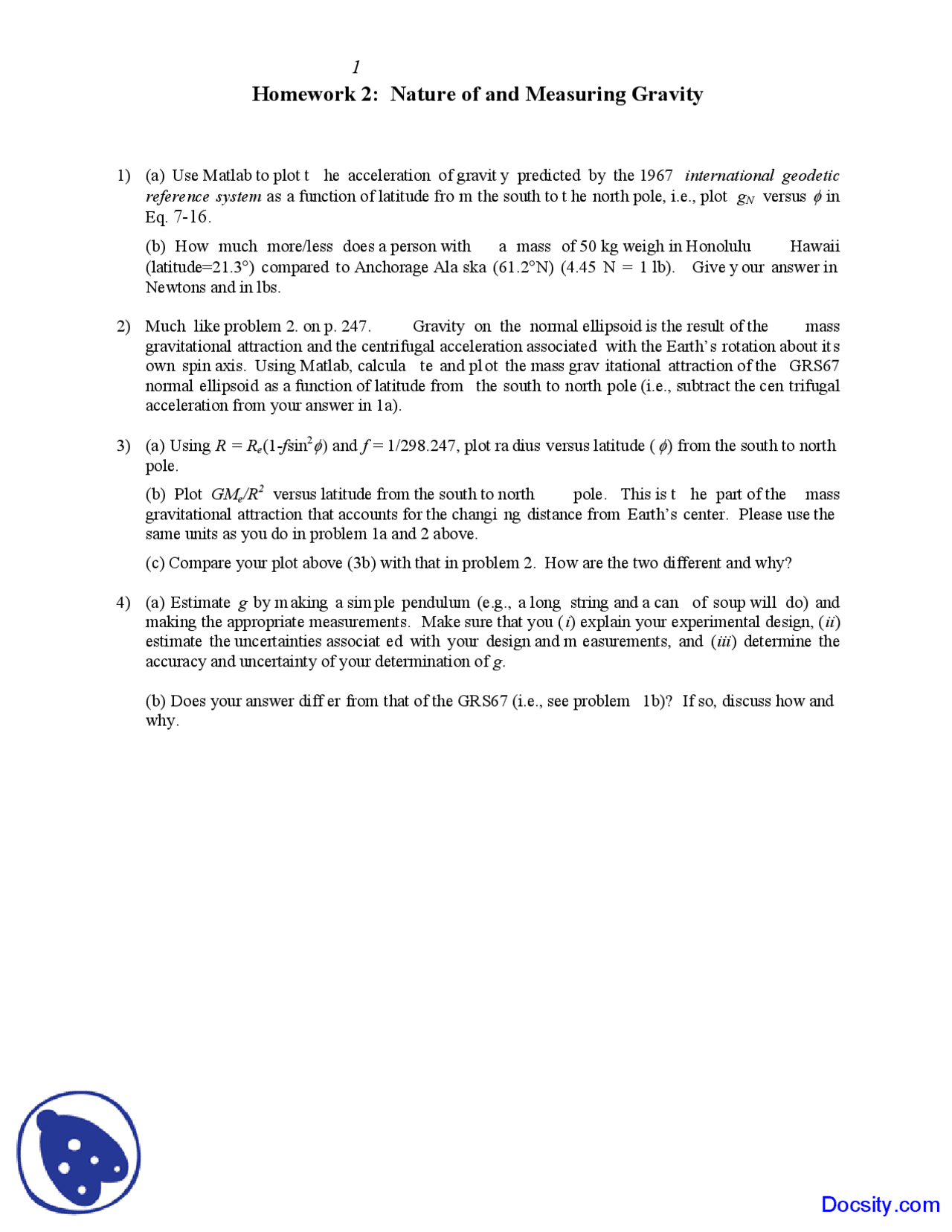 Measuring Gravity Seismology Home Work Docsity