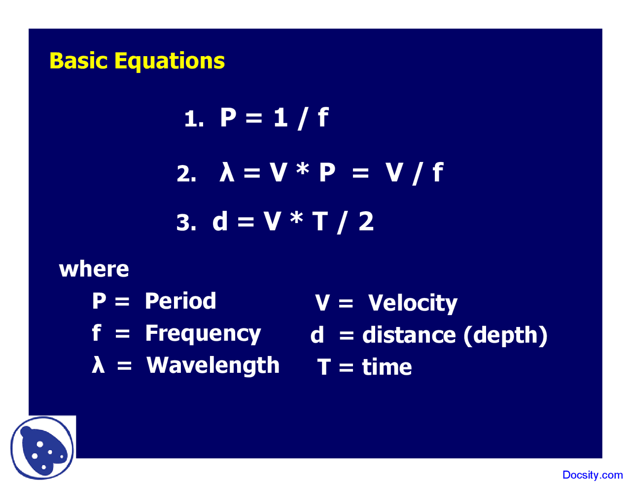 Basic Equations Seismology Lecture Slides Docsity