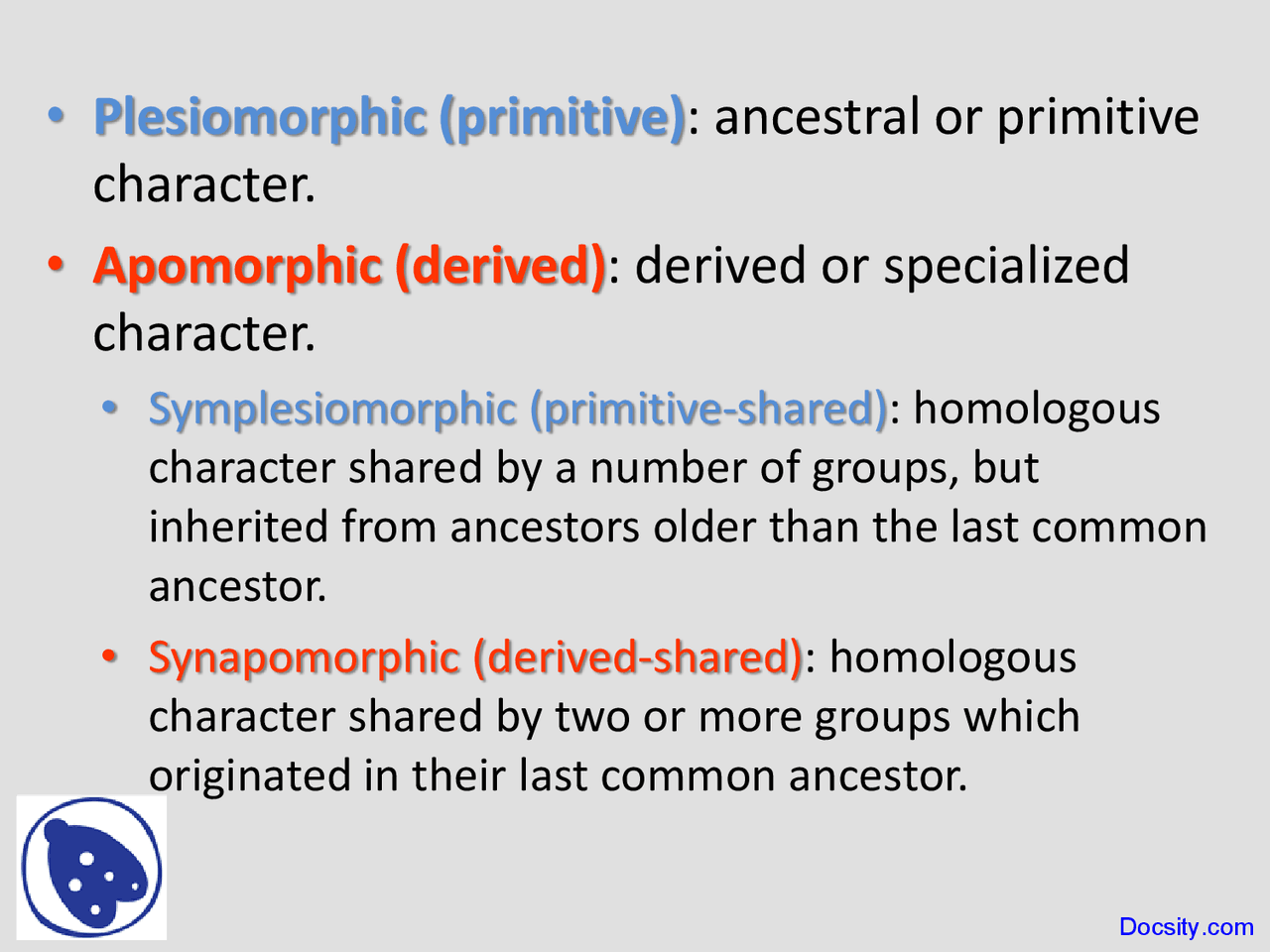 Plesiomorphic - Geography - Lecture Slides - Docsity