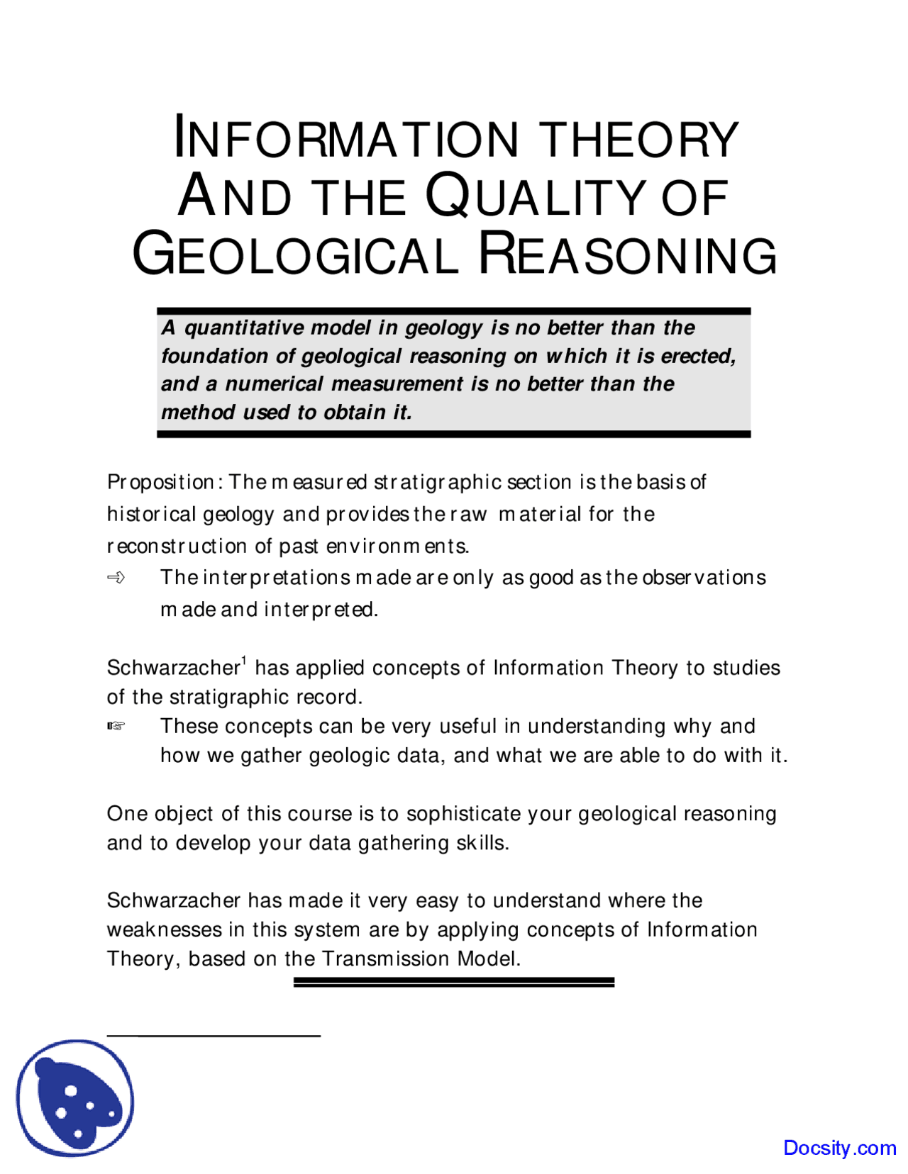 Proposition Stratigraphy Lecture Notes Docsity