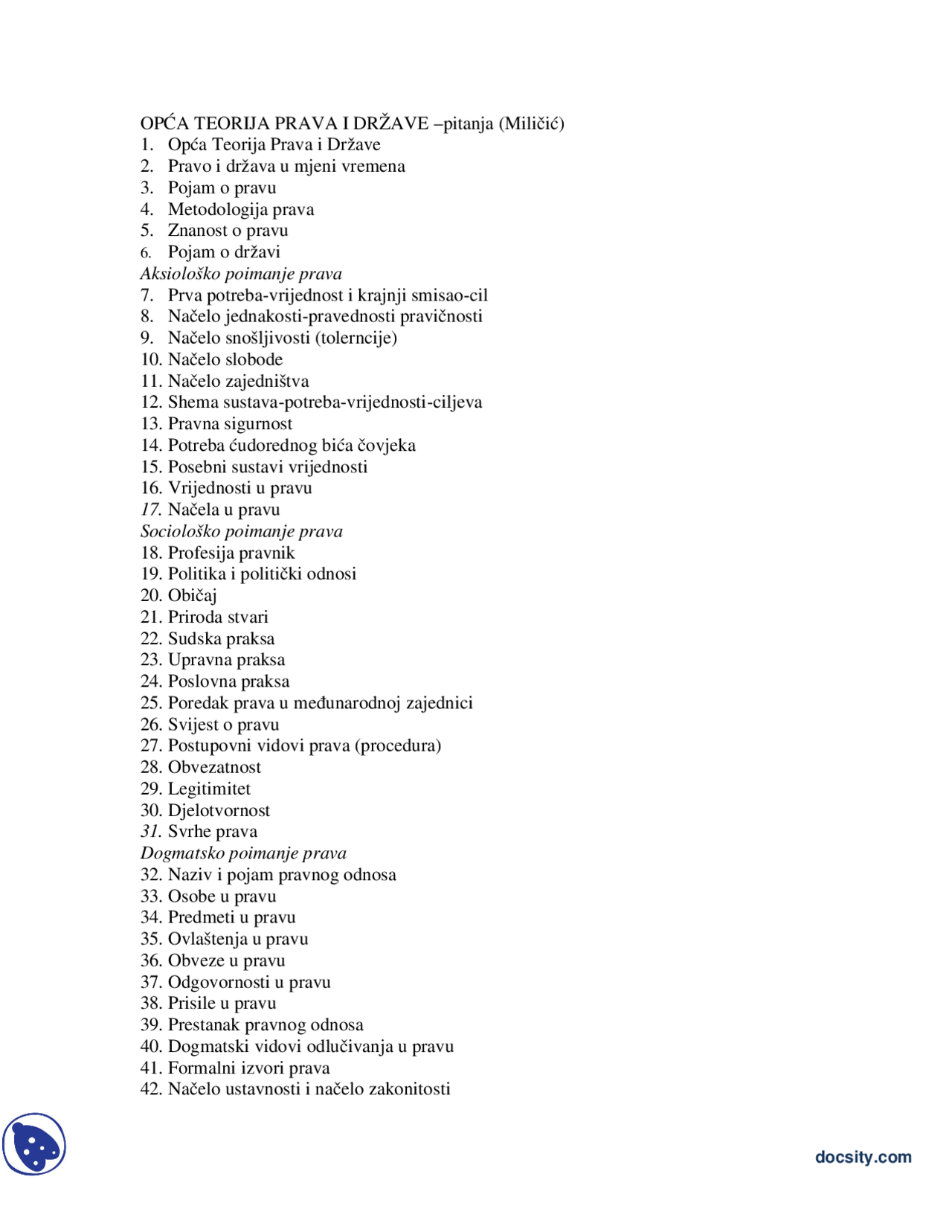 Ispitna pitanja-Ispit-Opsta teorija prava i drzave-Prava | Ispiti ...