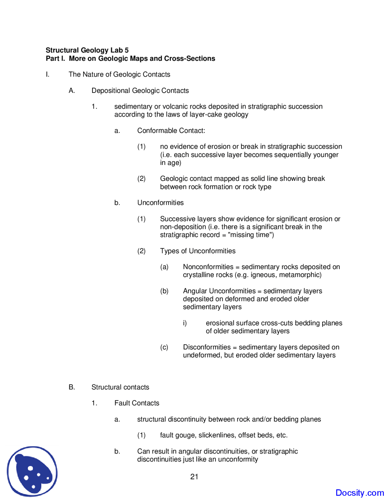 Geologic Contacts Structural Geology Lecture Notes Docsity