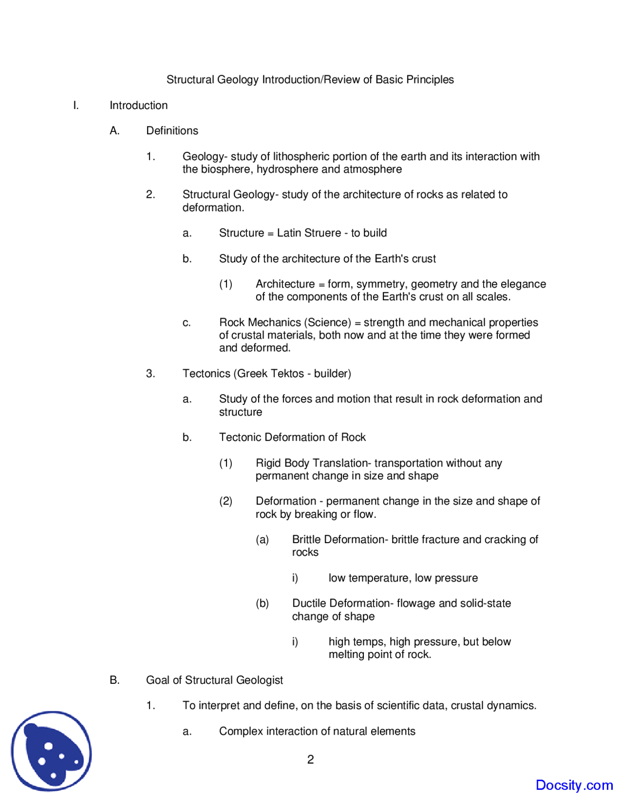 Lithospheric Structural Geology Lecture Notes Docsity