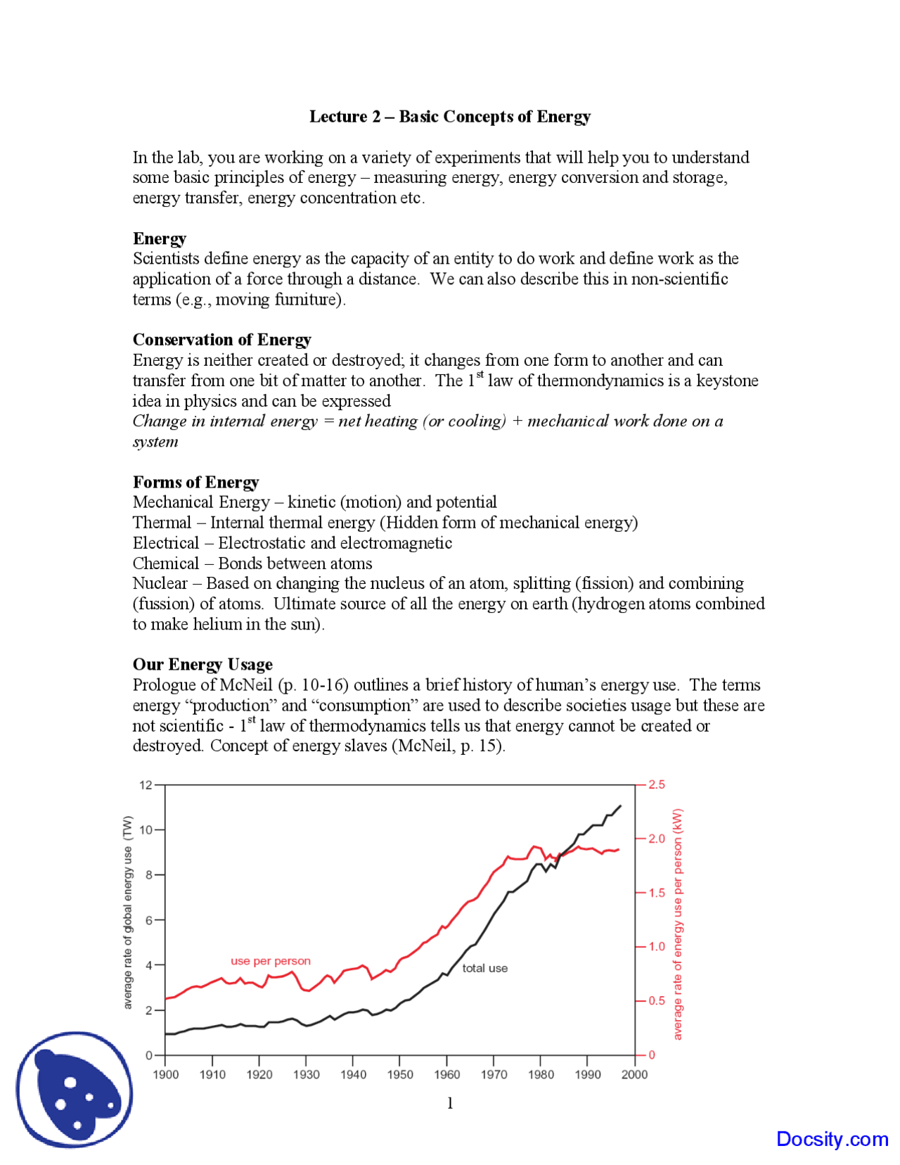 Basic Concepts of Energy - Water Management - Lecture Notes | Study ...