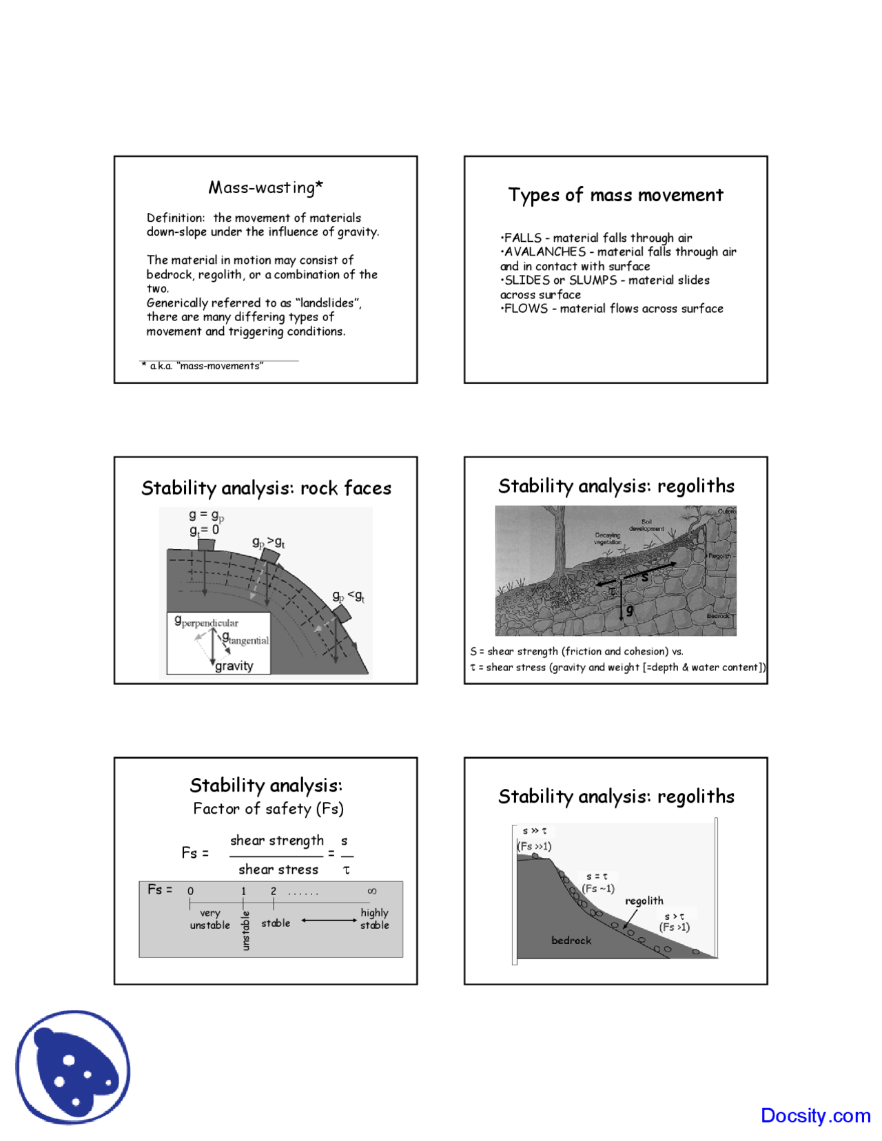 Mass Movement - Geography - Lecture Slides - Docsity