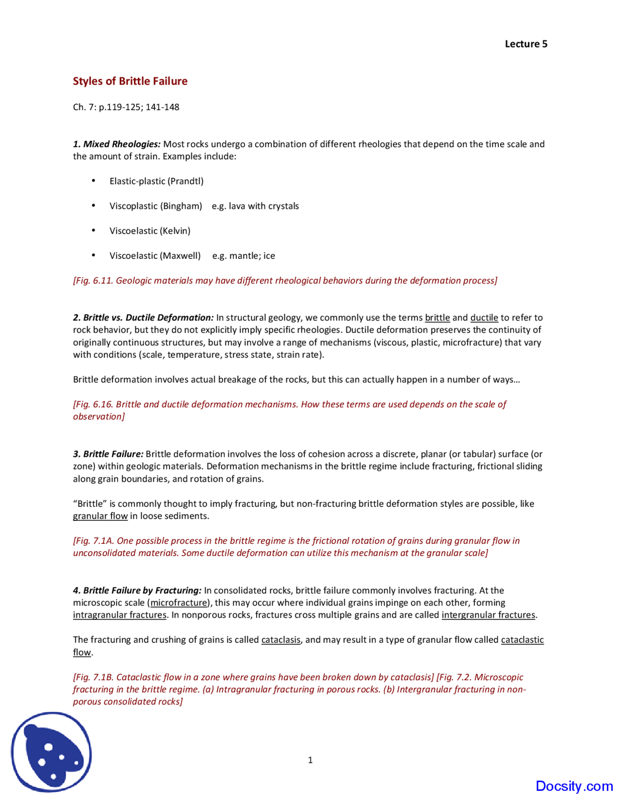 Deformation Structural Geology Lecture Notes Docsity