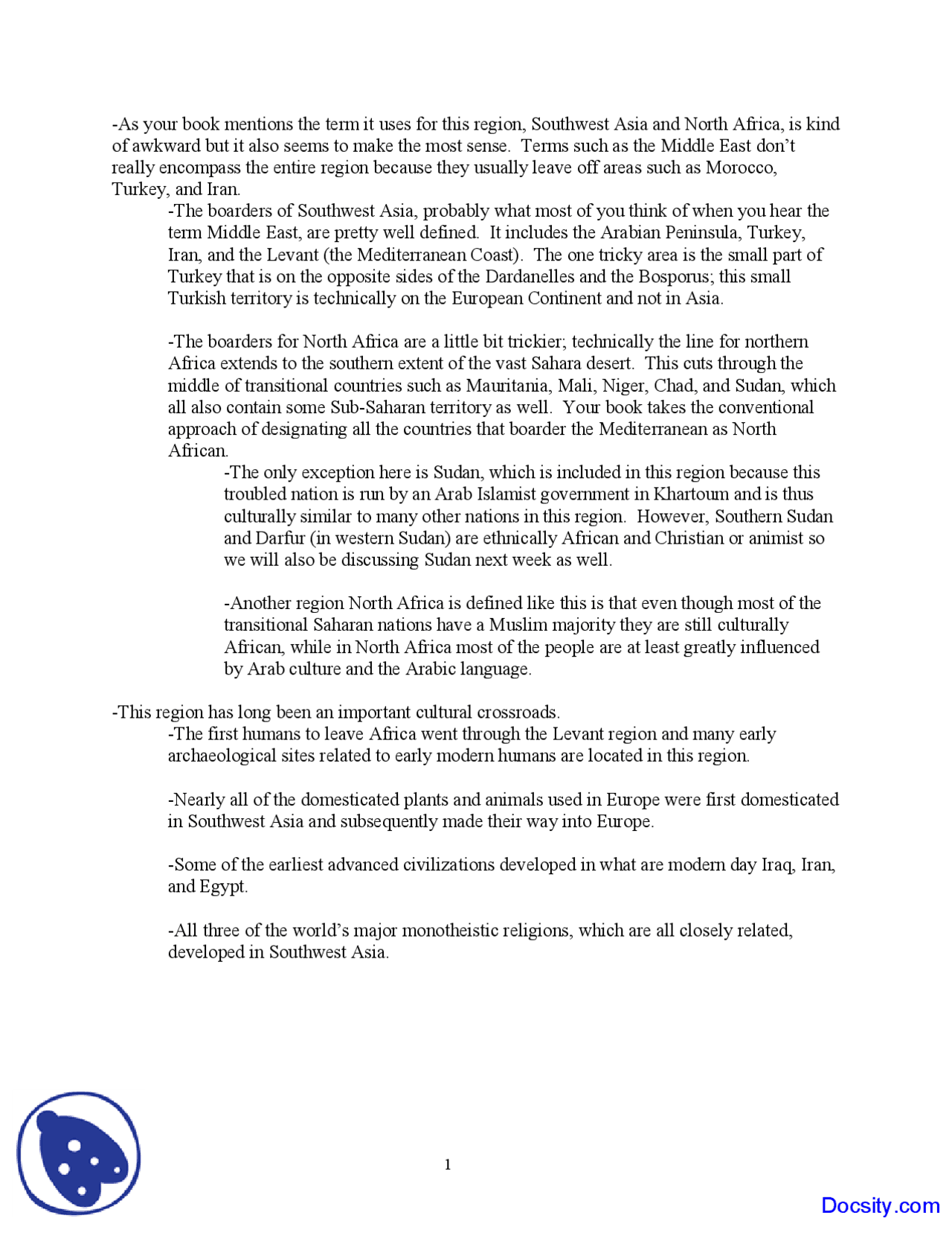 Southwest Asia Ii Geography Lecture Notes Docsity