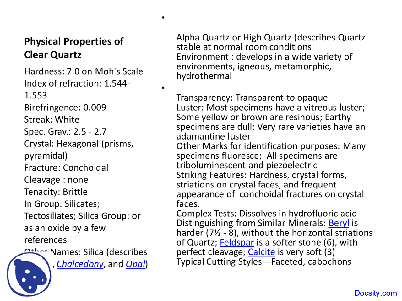 Physical Properties - Engineering Geology - Lecture Slides - Docsity