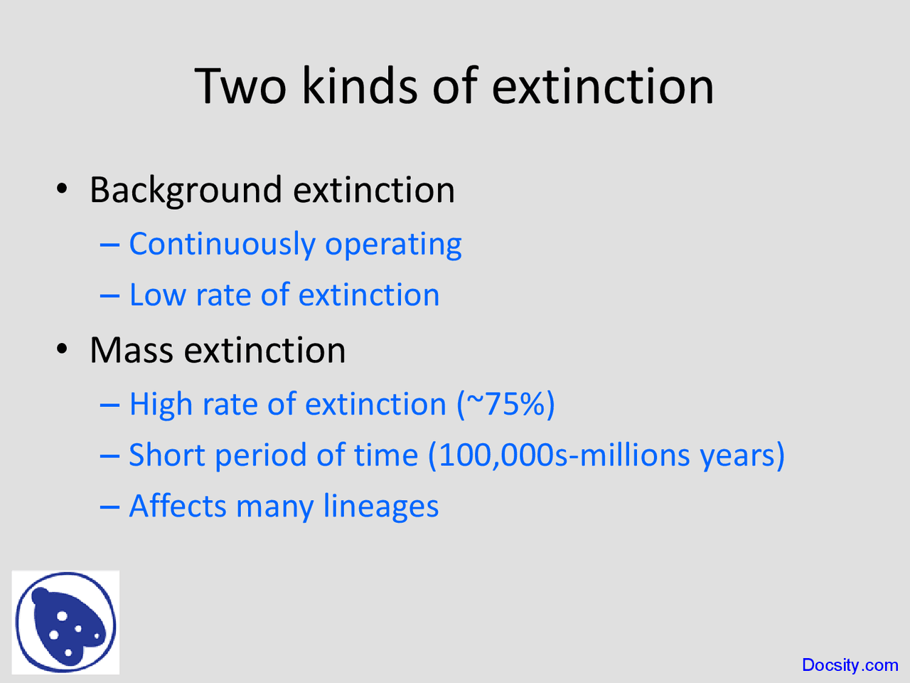 Extinction - Geography - Lecture Slides - Docsity