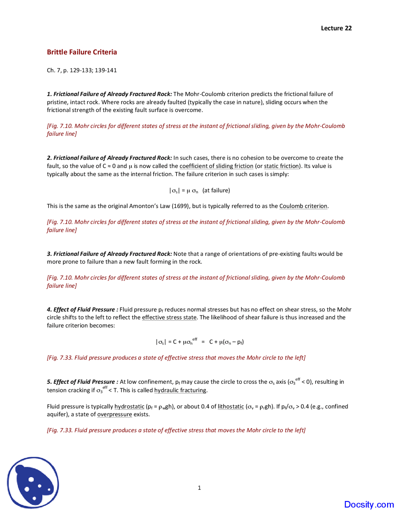 Fractured Rock Structural Geology Lecture Notes Docsity