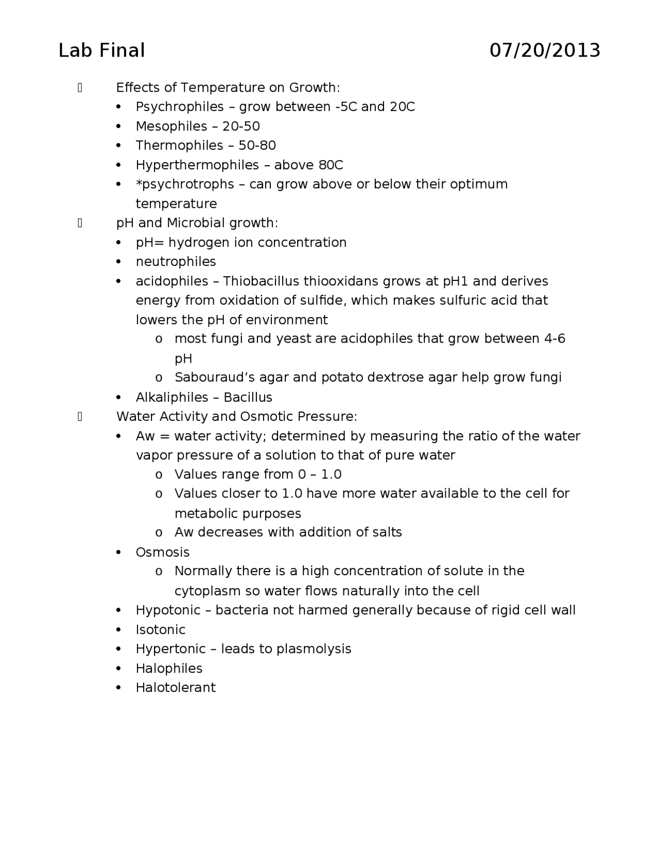 Lab Final Study Guide - General Microbiology | BIOL 3200 - Docsity