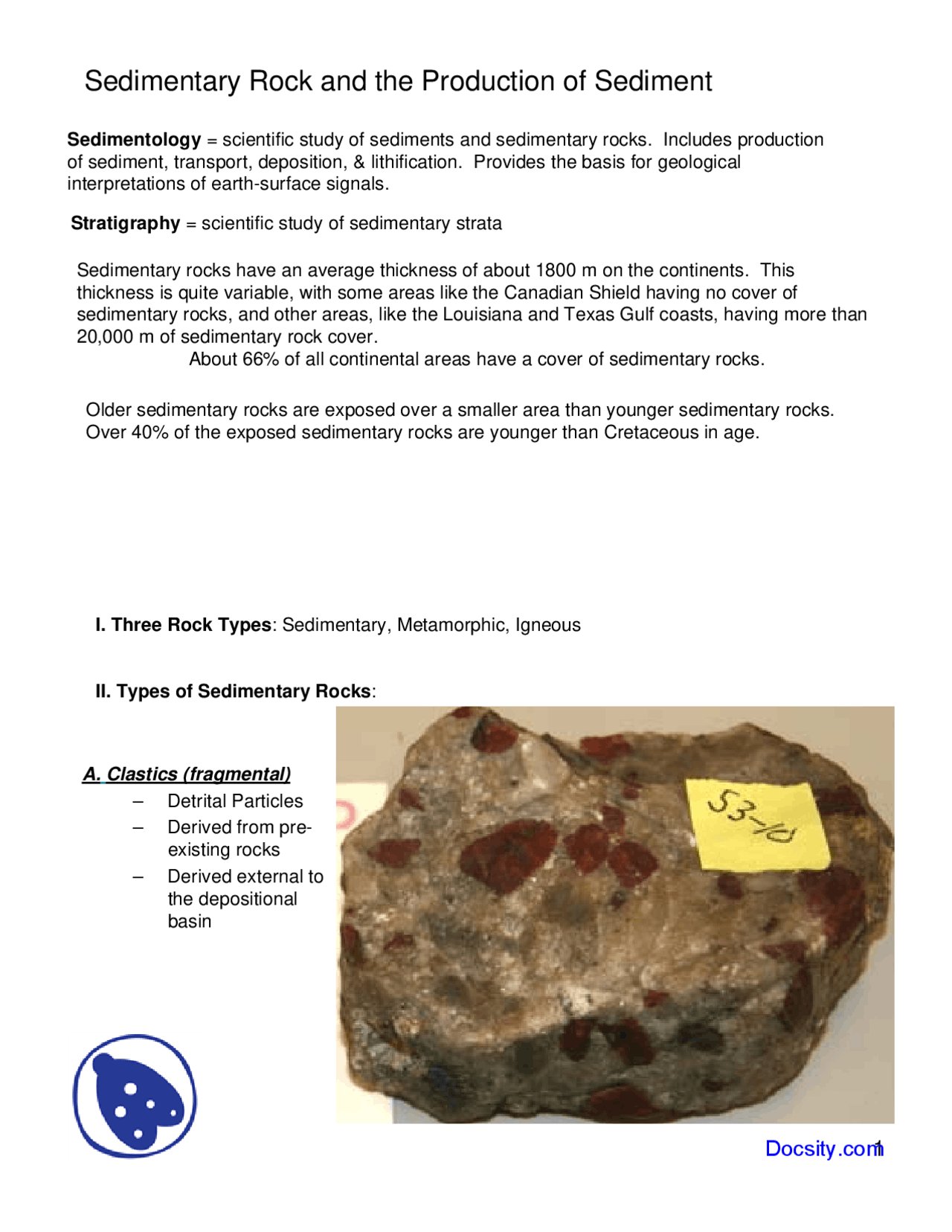 Sedimentary Rock Stratigraphy Lecture Slides Docsity