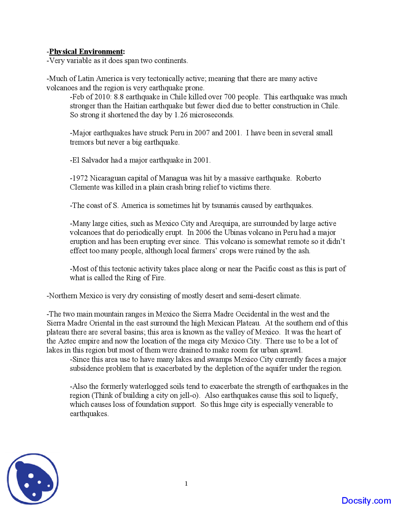Major Earthquakes Geography Lecture Notes Docsity