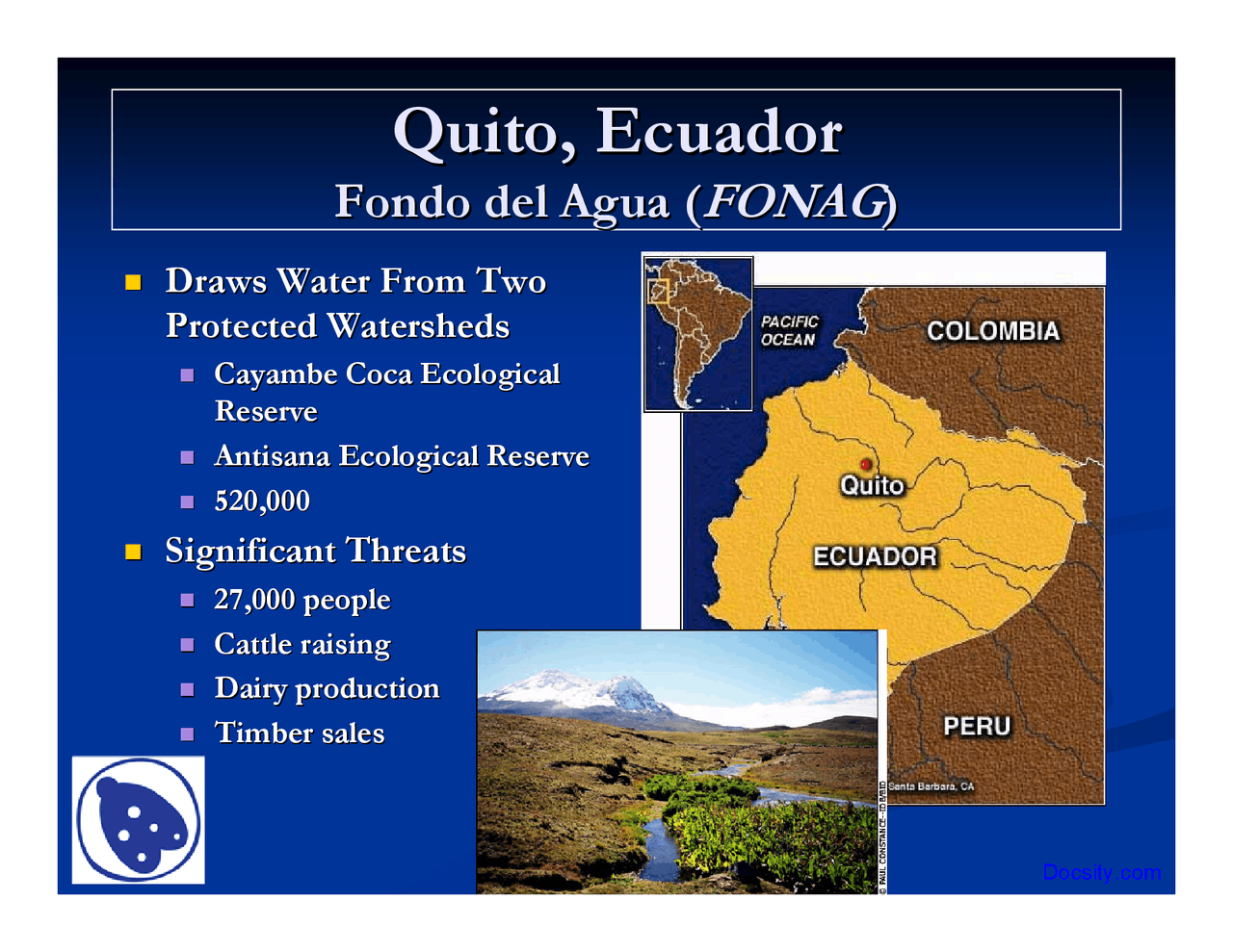 Ecuador - Water Management - Lecture Slide - Docsity