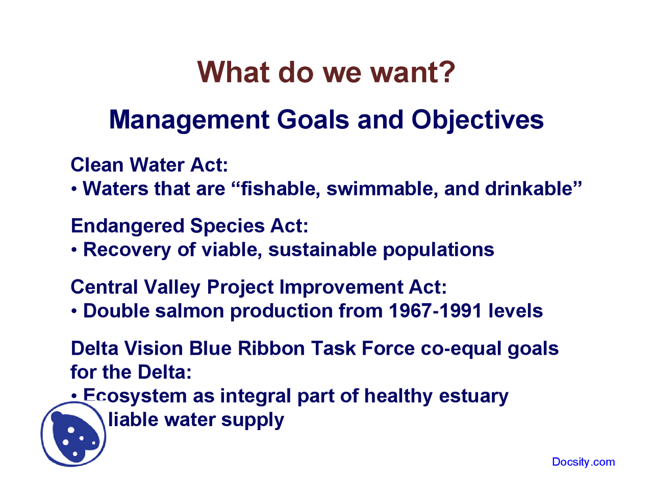 Management Goals and Objectives - Water Management - Lecture Slide ...