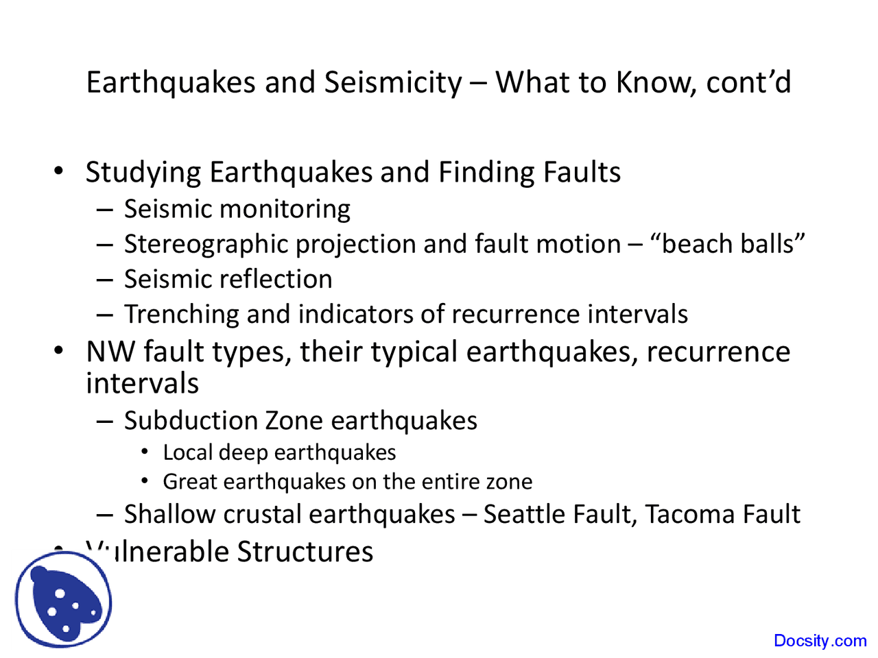 Seismicity - Engineering Geology - Lecture Slides - Docsity