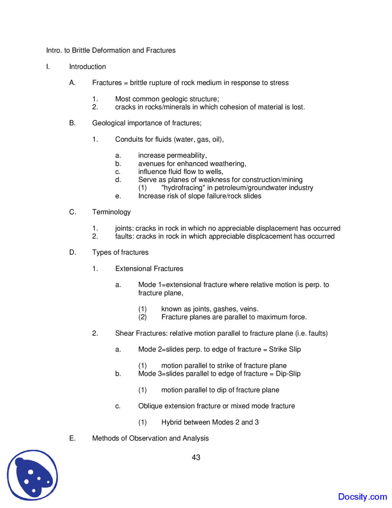 Brittle Deformation Structural Geology Lecture Notes Docsity