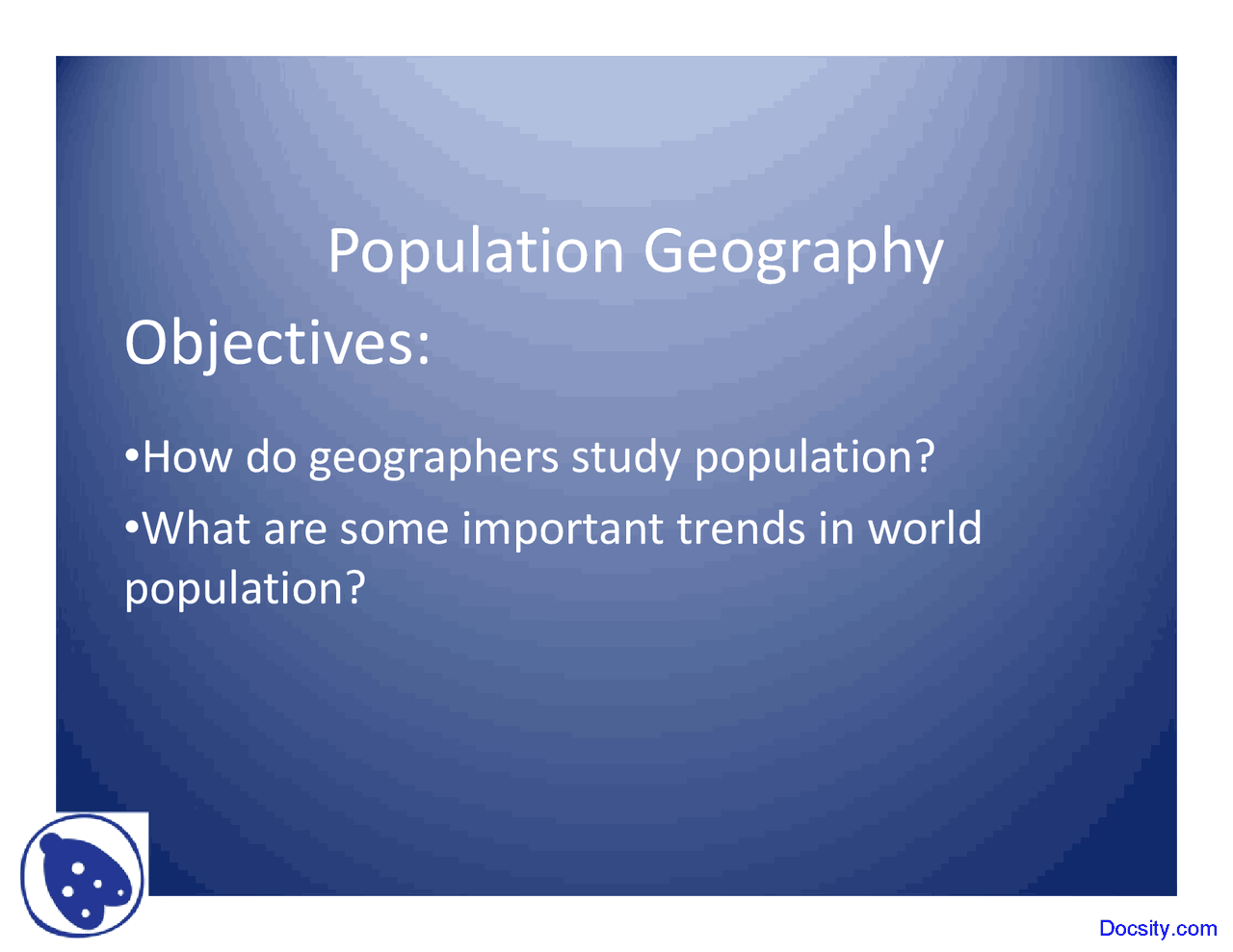 Population Geography Geography Lecture Slides Docsity