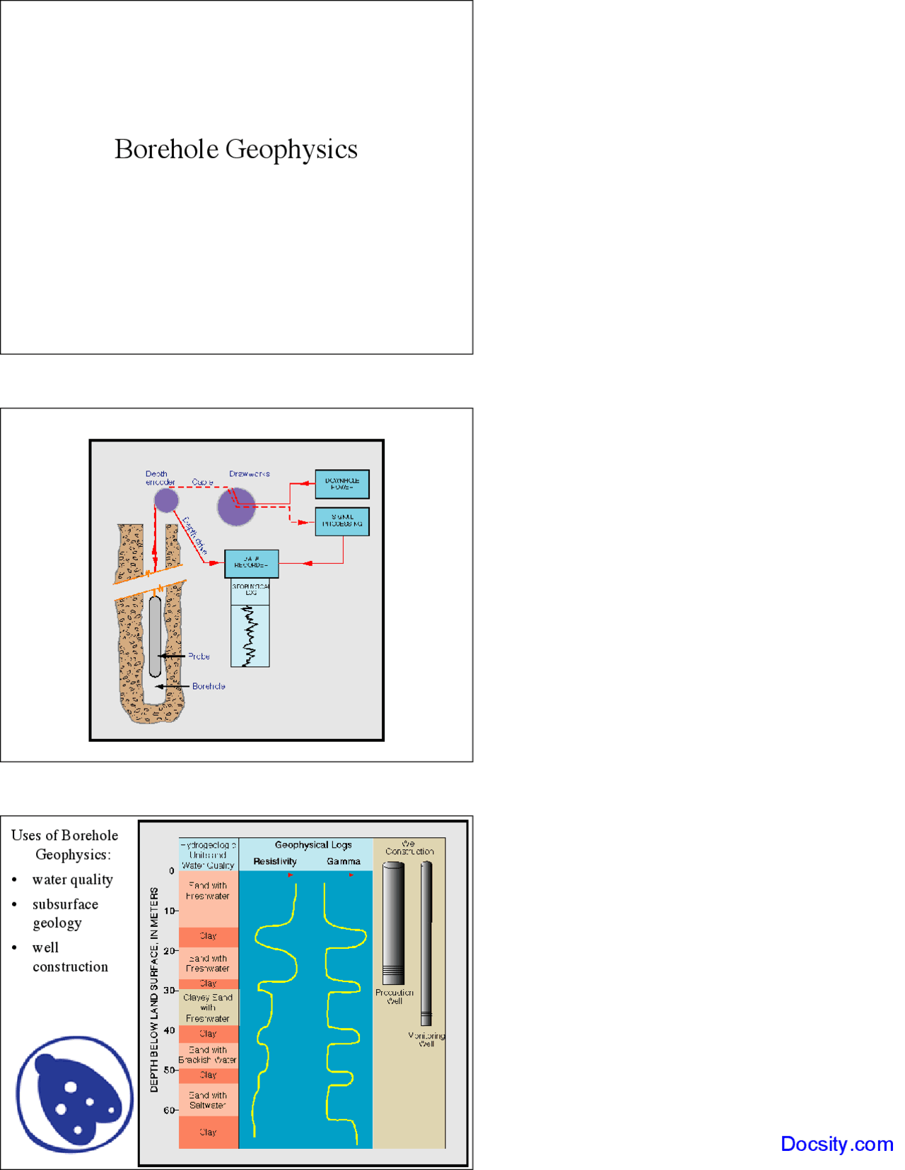 Borehole Geophysics Water Management Lecture Slide Docsity