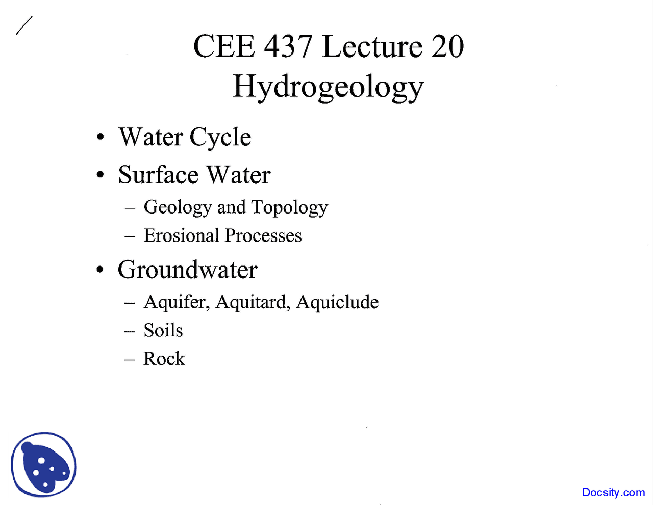 Hydrogeology Engineering Geology Lecture Slides Slides Geology