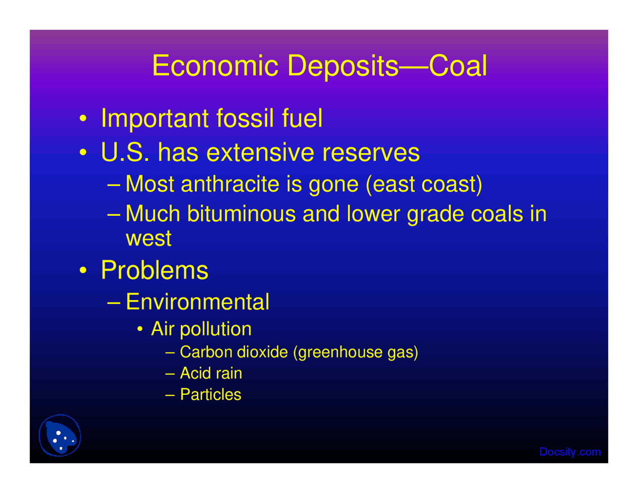 Coal Environmental Geology Lecture Slides Docsity