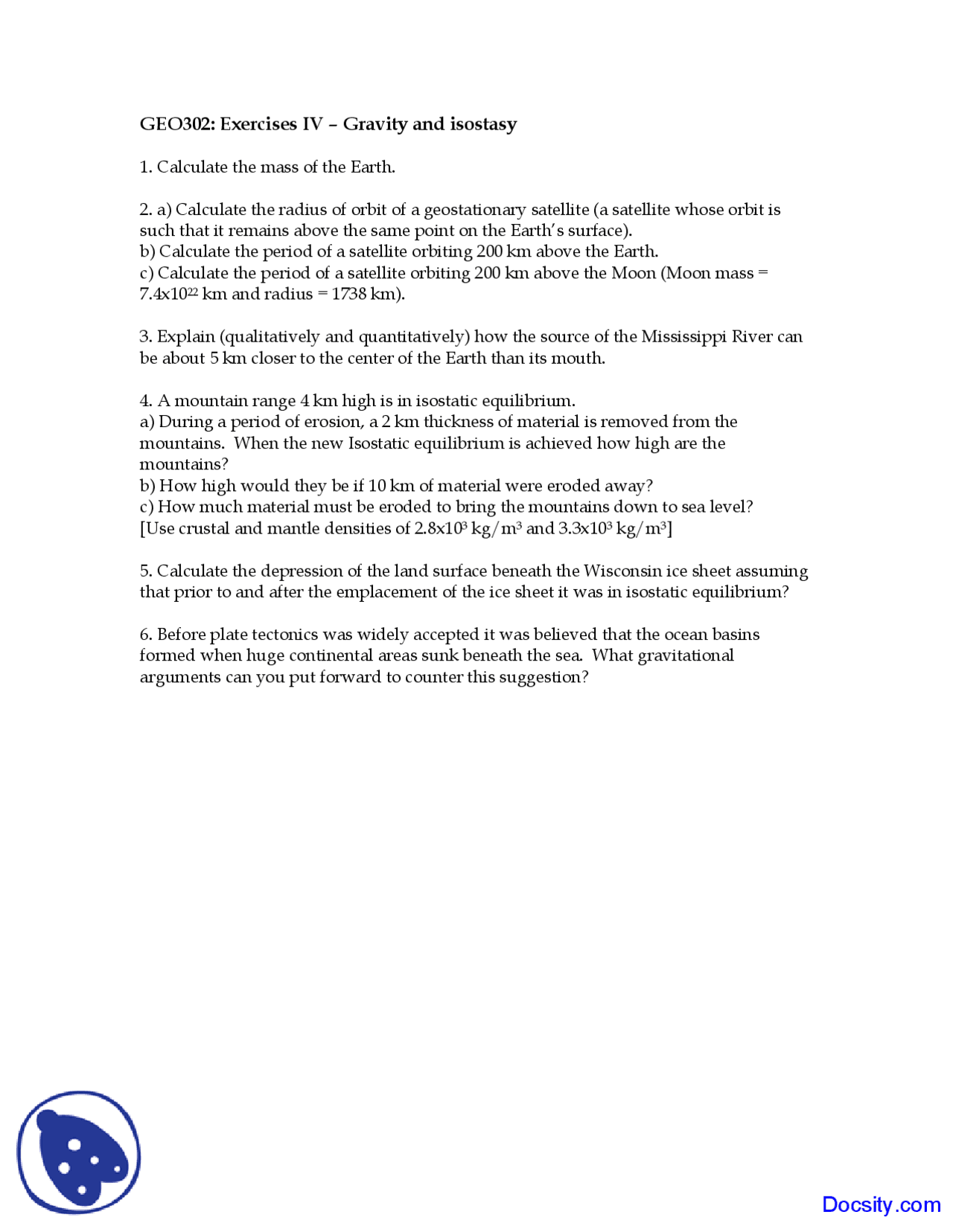Gravity Geochemistry I Lecture Slides Docsity