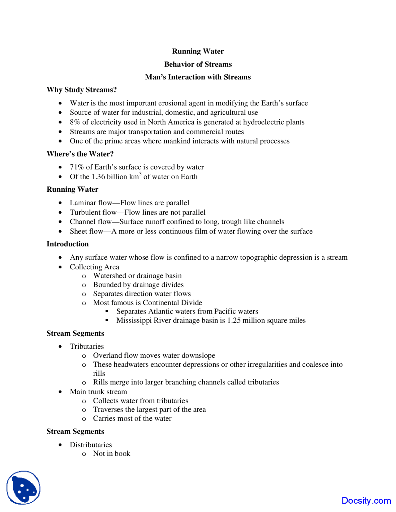 Running Water Environmental Geology Lecture Notes Docsity