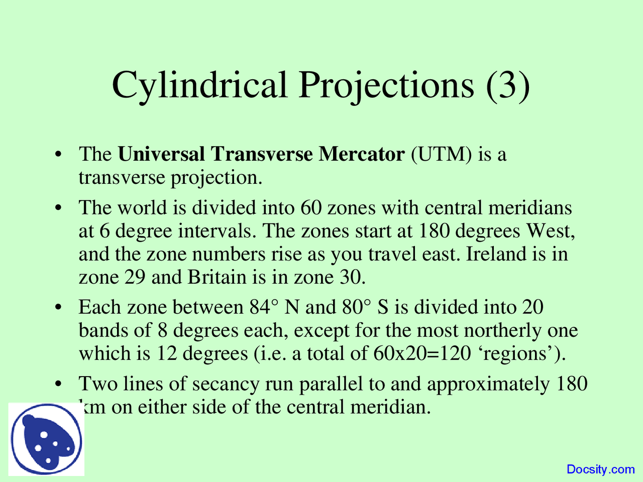 Cylindrical Projections Gis And Mapping Lecture Slides Docsity