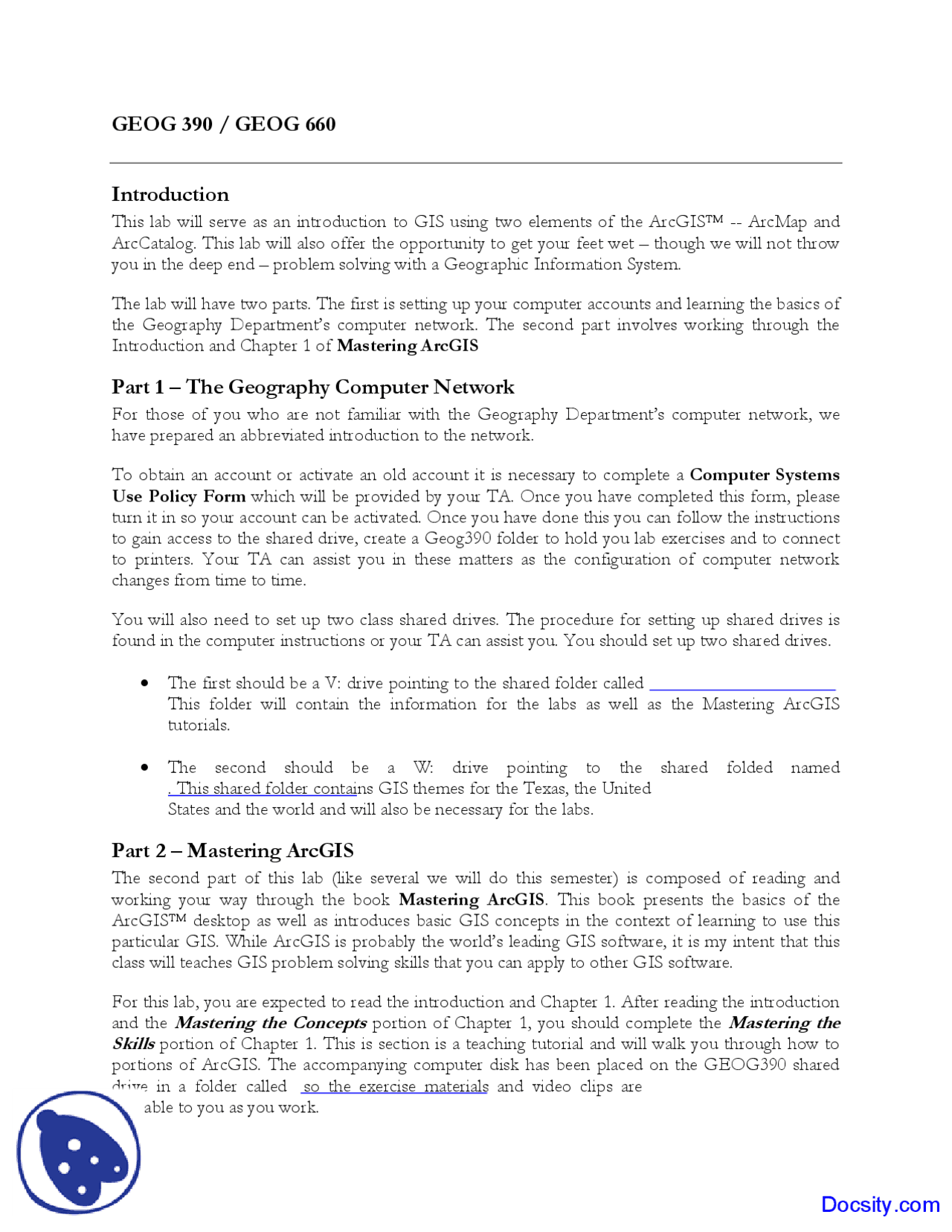 The Geography Computer Network Gis And Mapping Lecture Notes Docsity