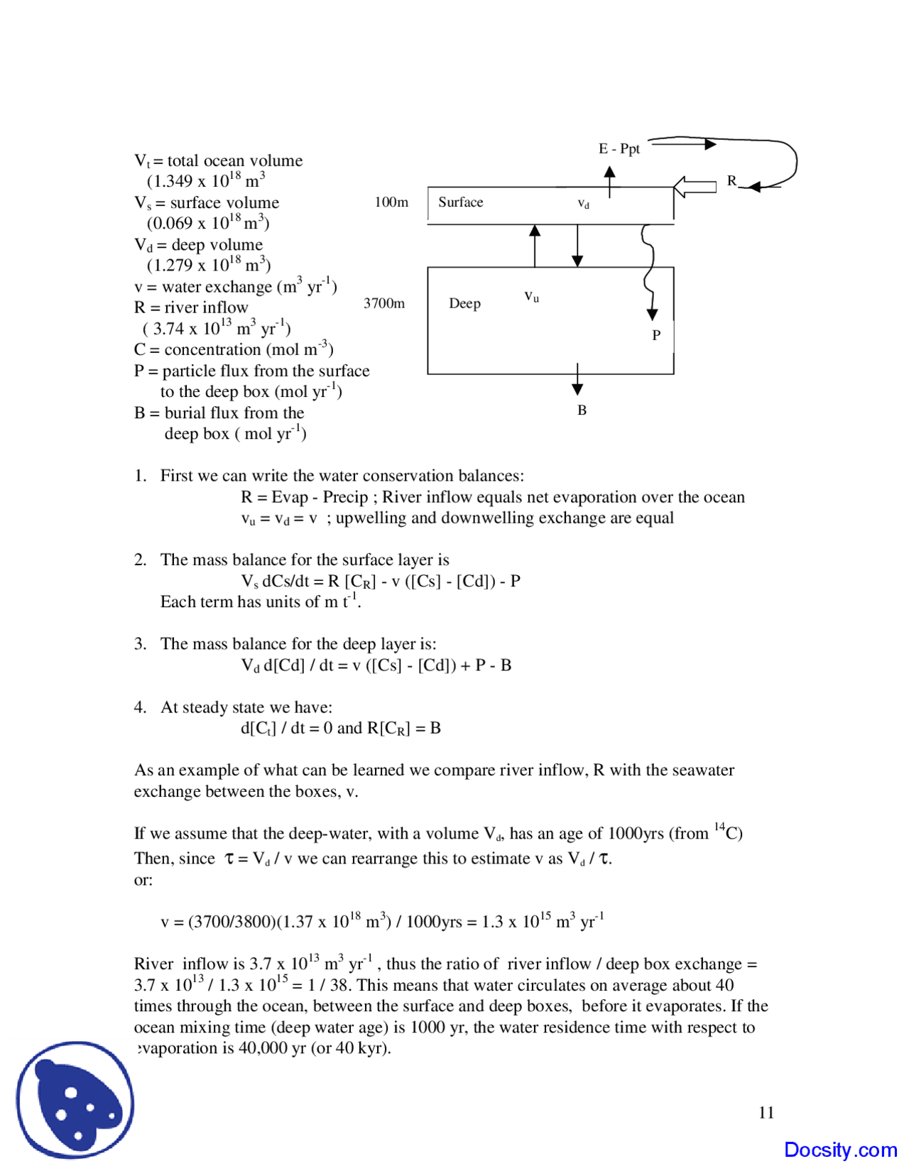 Ocean Volume Geochemistry I Lecture Notes Docsity