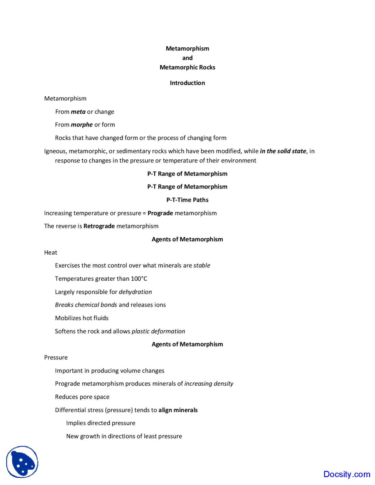 Metamorphism Environmental Geology Lecture Notes Docsity
