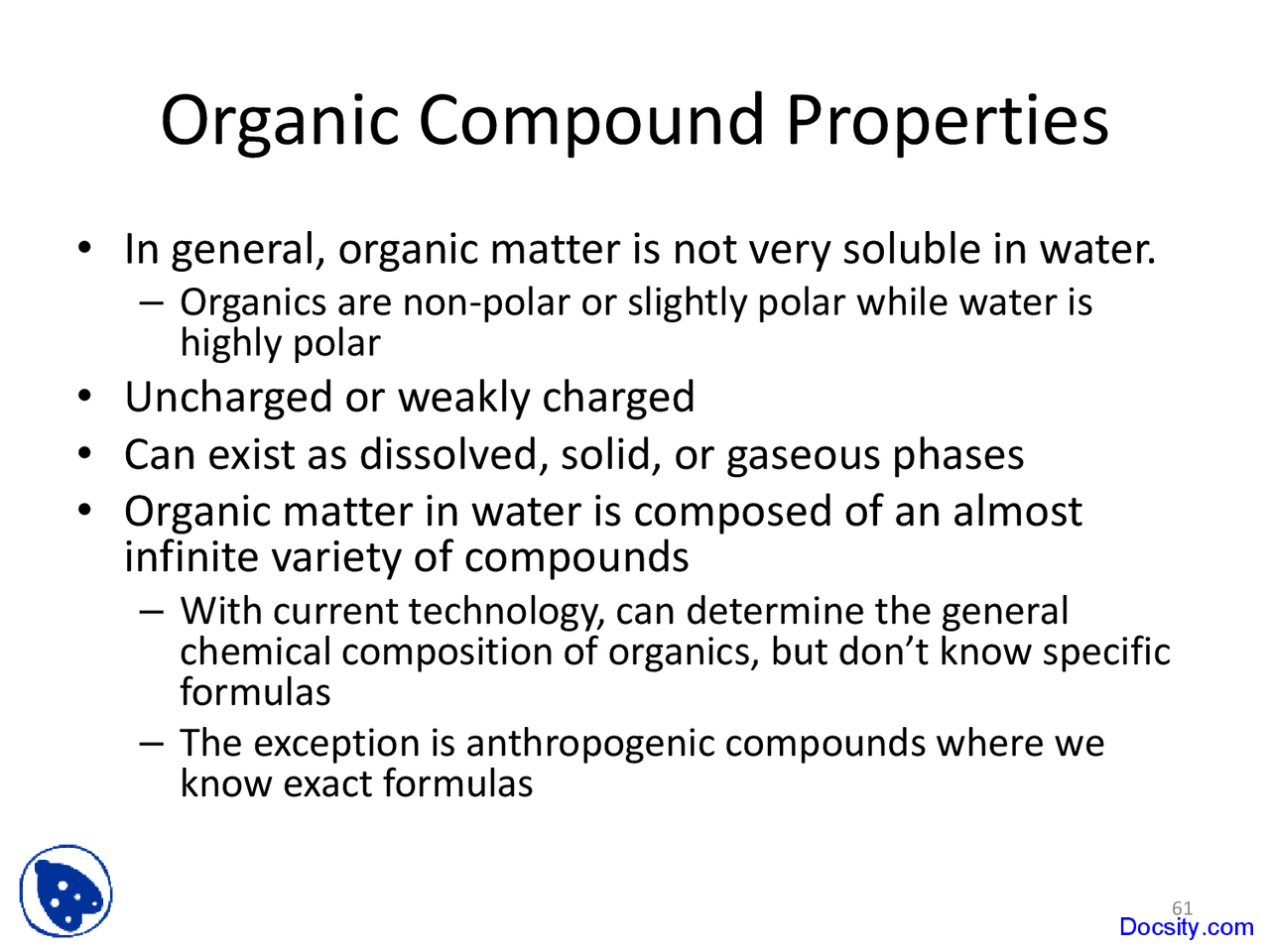 Organic Compound - Geochemistry I - Lecture Slides - Docsity