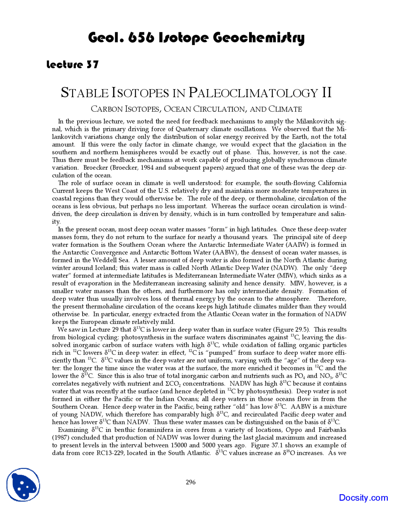Paleoclimatic Record - Geochemistry I - Lecture Notes - Docsity