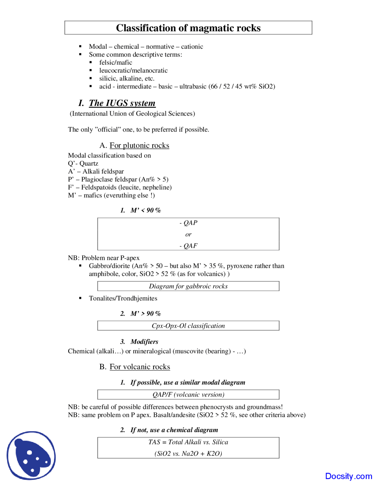 Magmatic Rocks Geochemistry I Lecture Notes Docsity