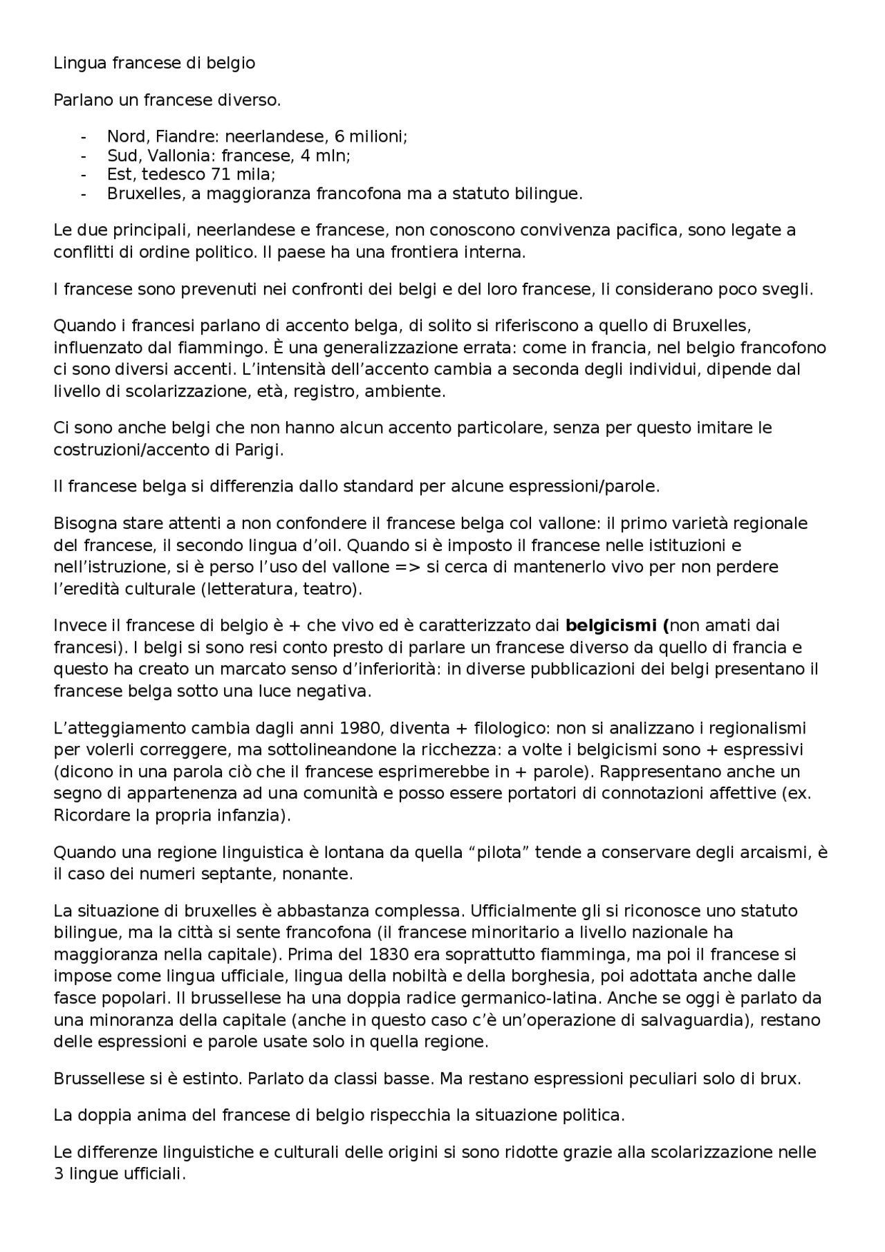 Situazione linguistica del belgio - Appunti - Storia del Belgio - Docsity