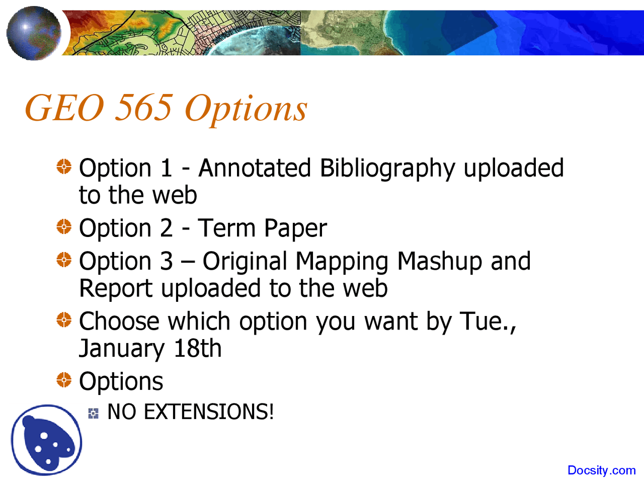 Options Gis And Mapping Lecture Slides Docsity