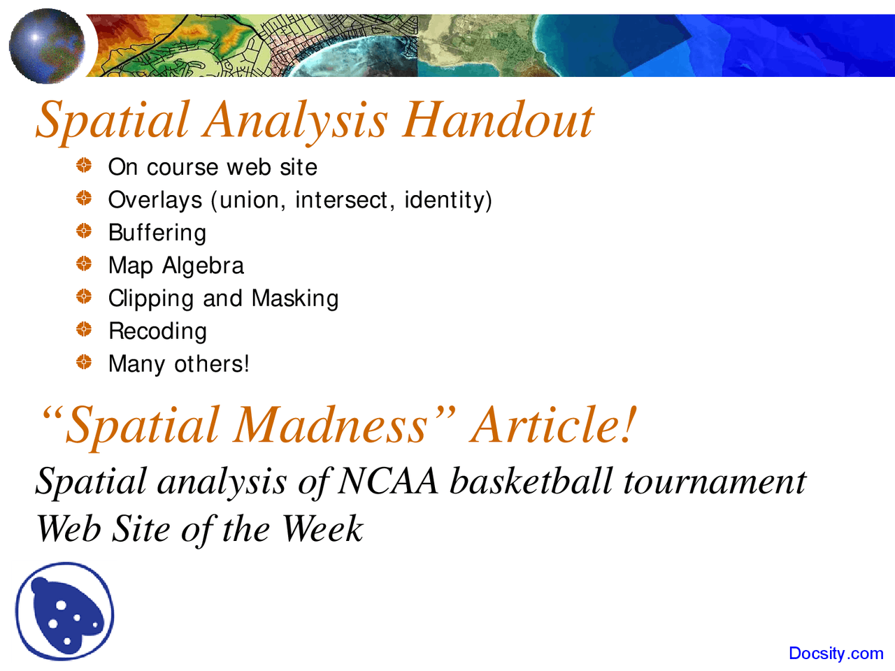 Spatial Analysis Handout Gis And Mapping Lecture Slides Docsity