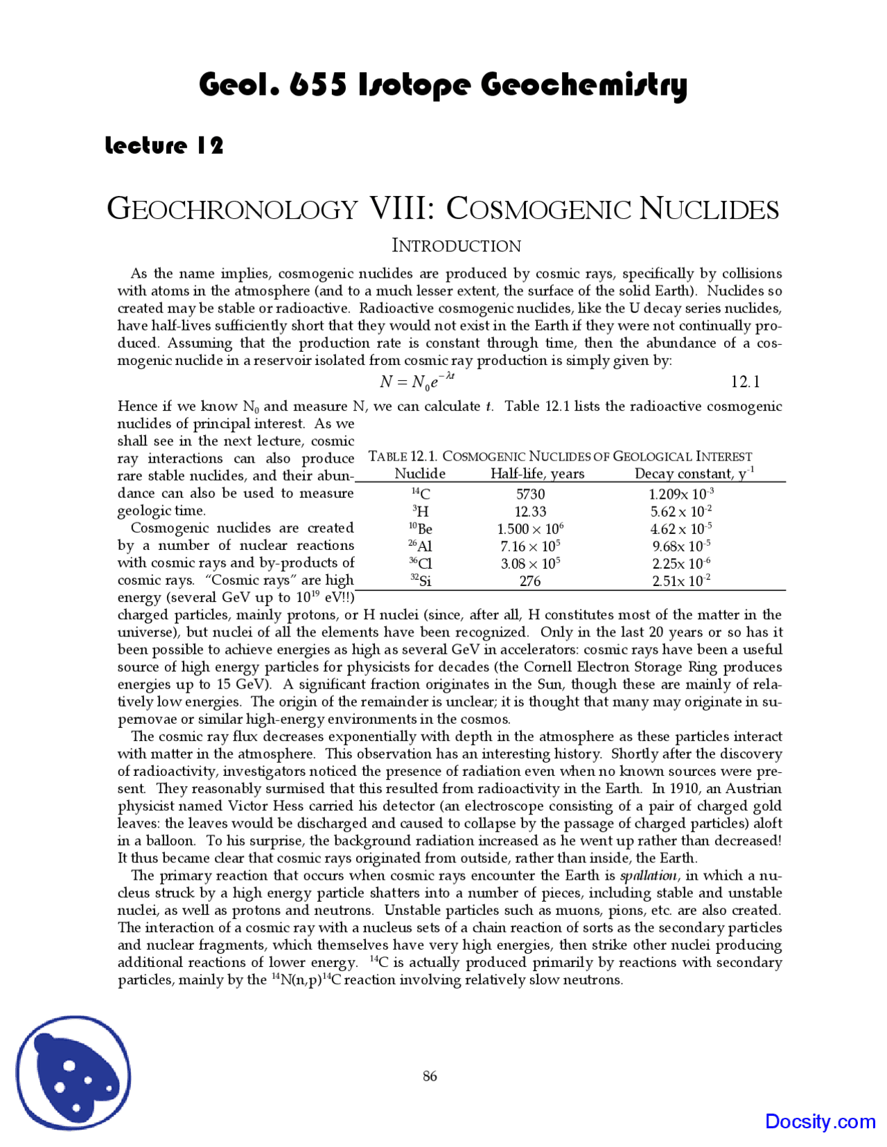 Water Solutions Geochemistry I Lecture Notes Docsity